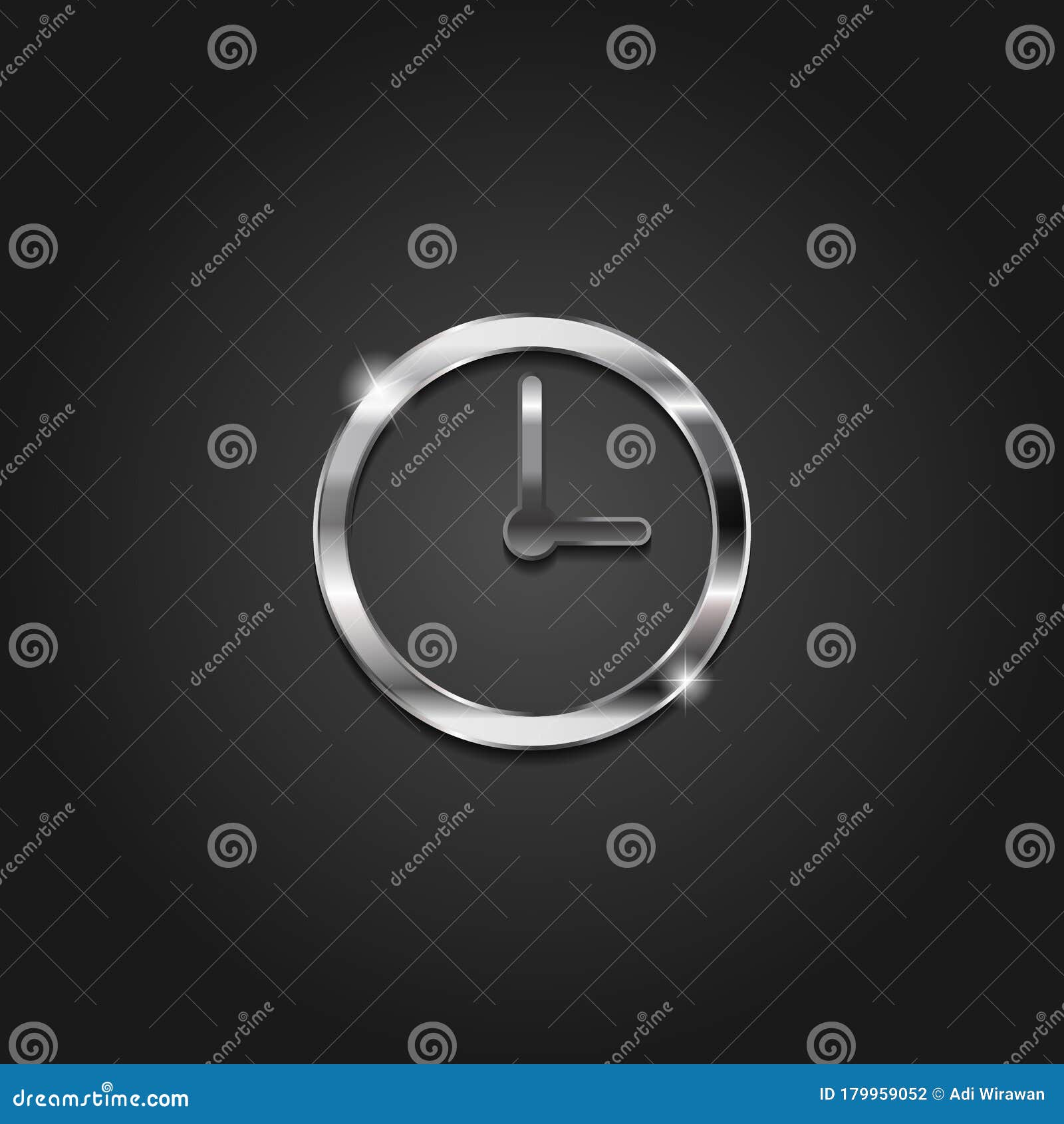 Shiny Silver Time Clock Icon Metallic Symbol Stock Vector ...