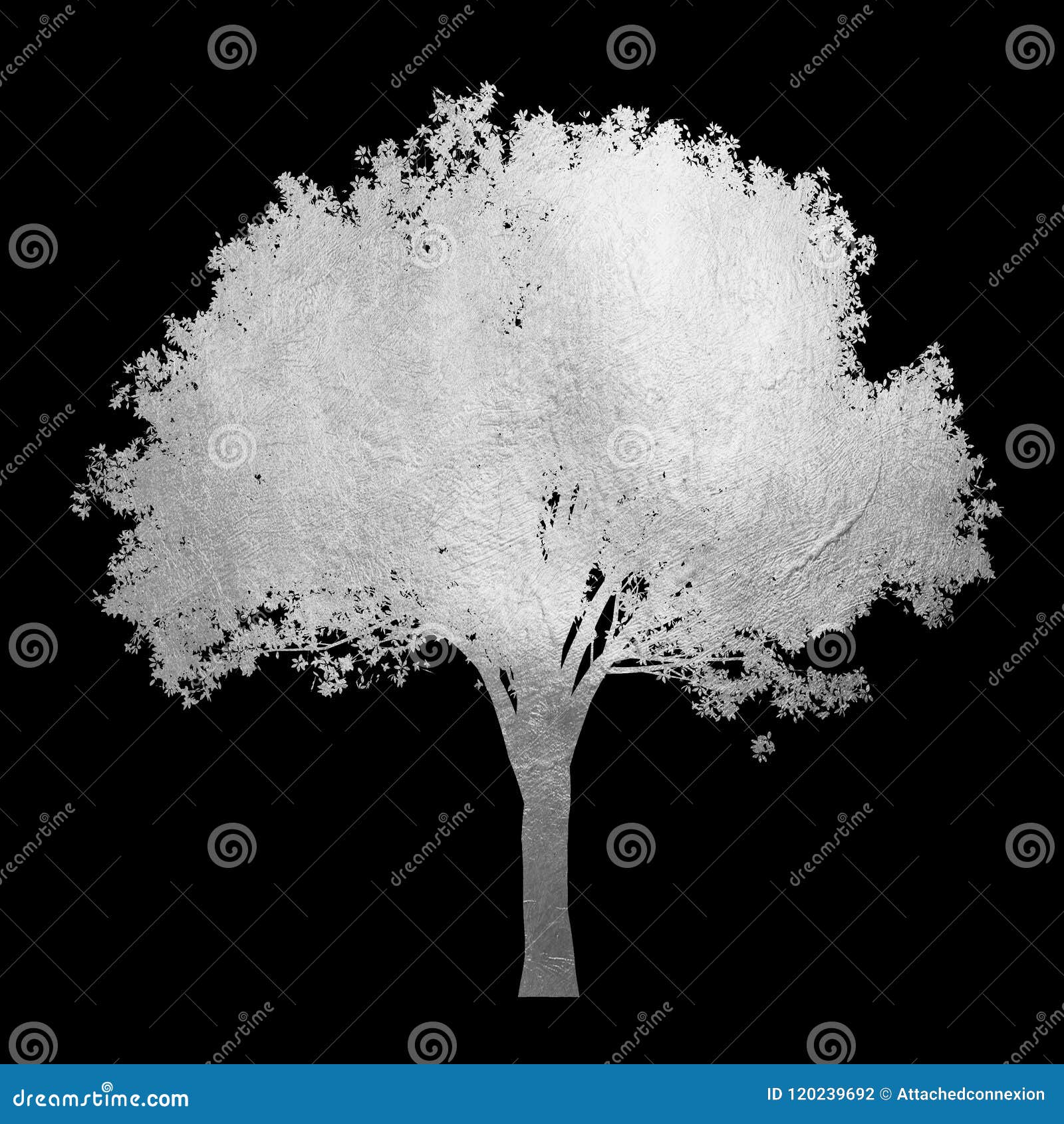 Shiny Silver Tree with Leaves on Black Background. Creative Abstract ...