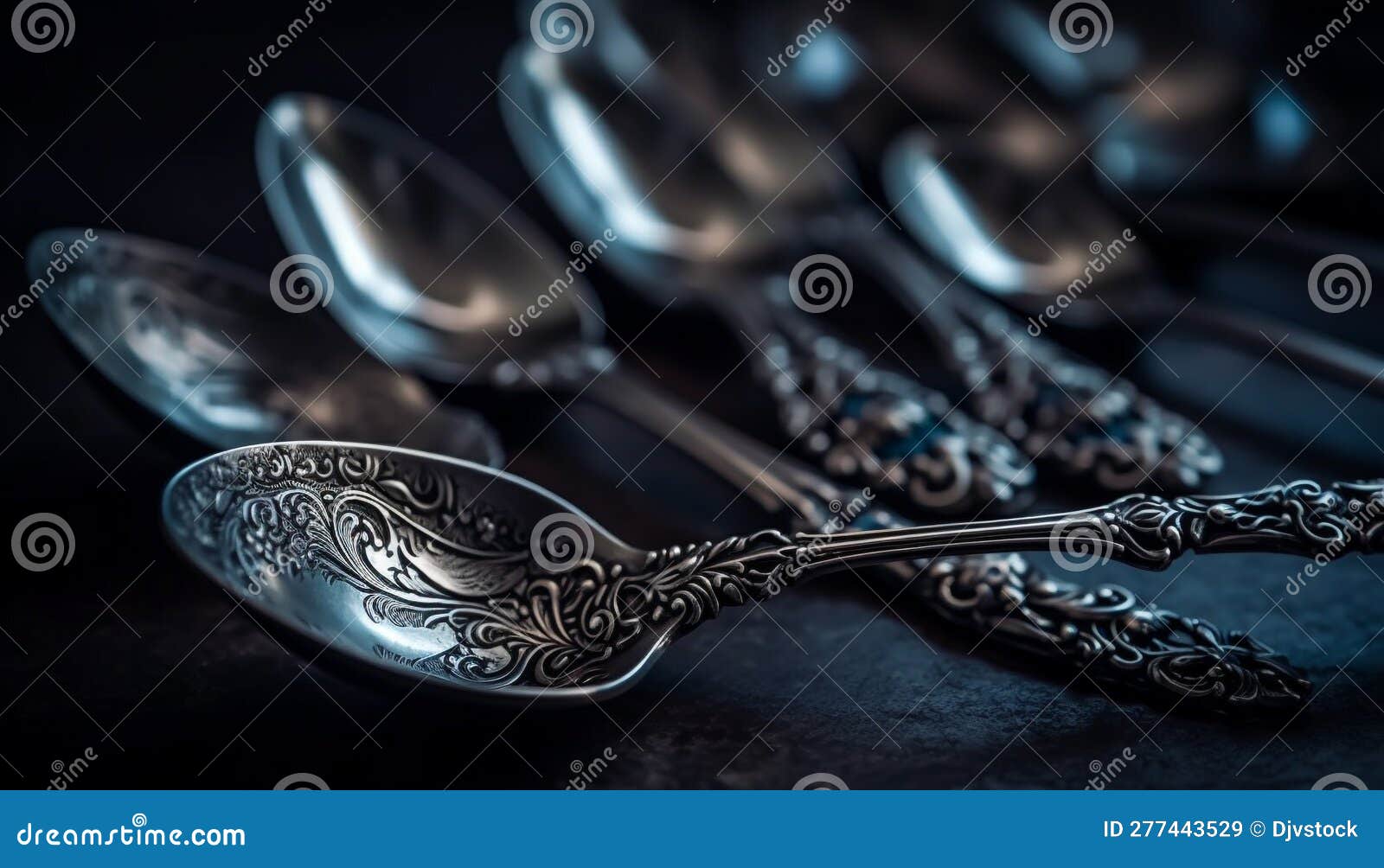 Shiny Silverware Set on Wooden Table, Still Life Generated by AI Stock ...