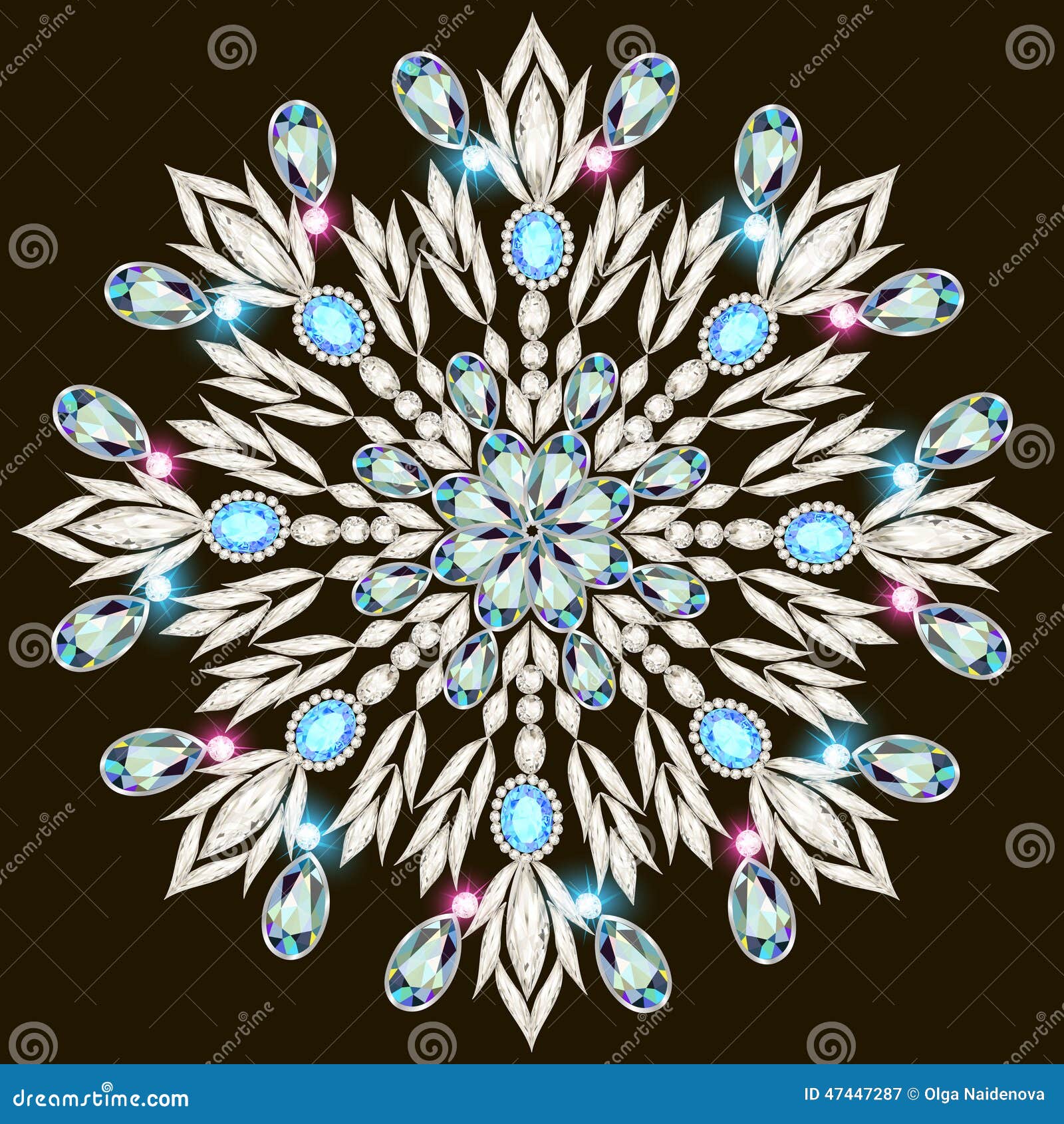 Shiny Snowflake Made of Precious Stones on Black Background Stock ...