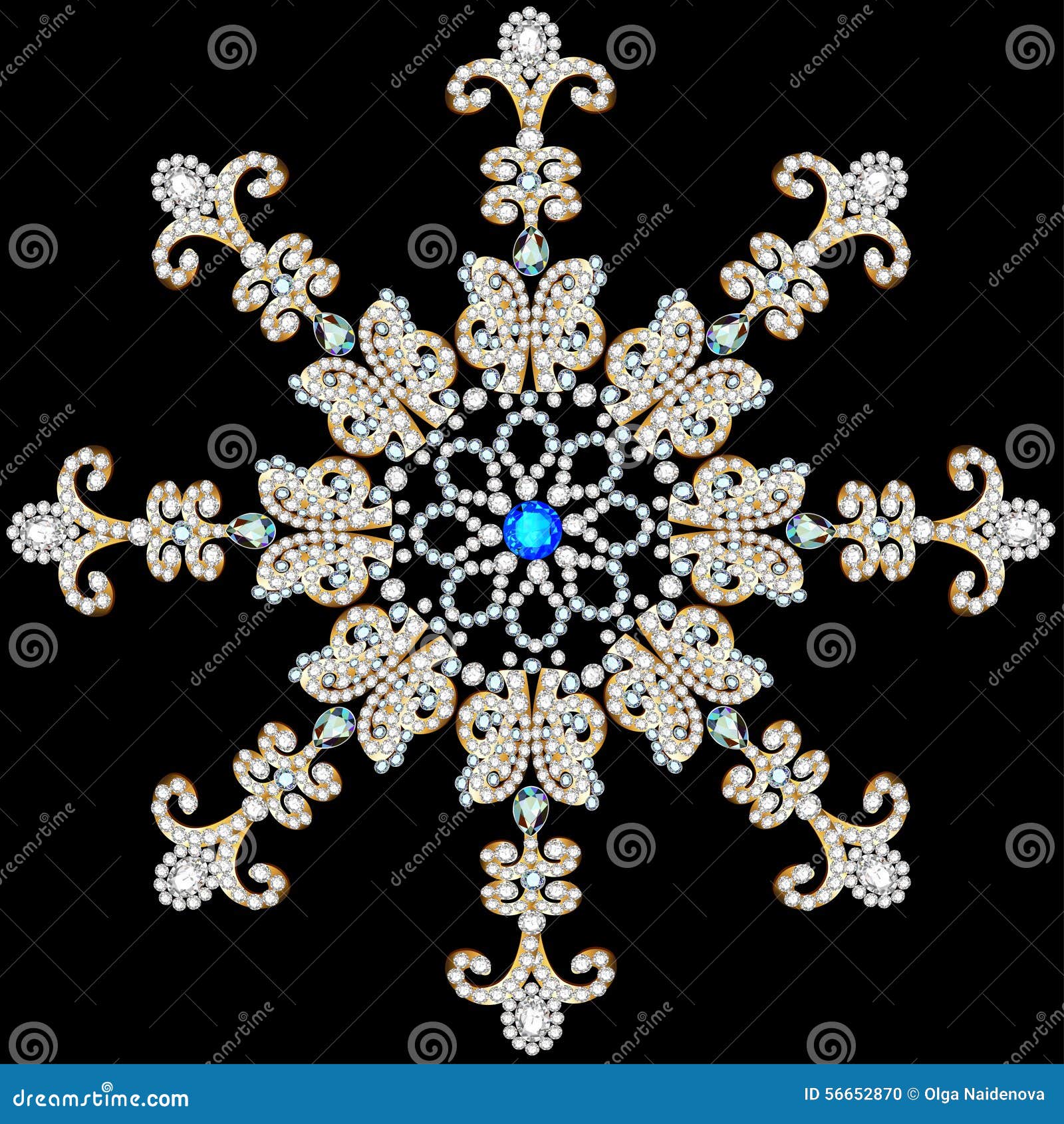 Shiny Snowflake Made of Precious Stones on Black Background Stock ...