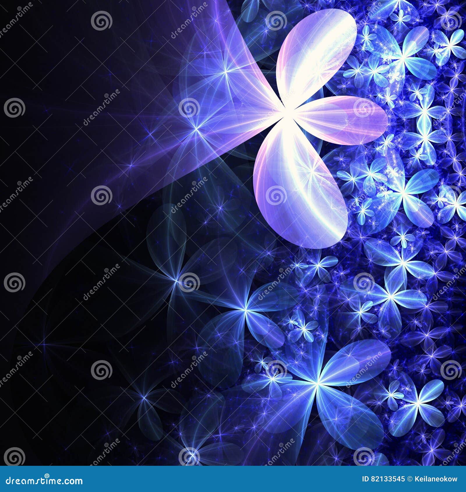 Shiny And Sparkling Blue Fractal Flowers Stock Illustration