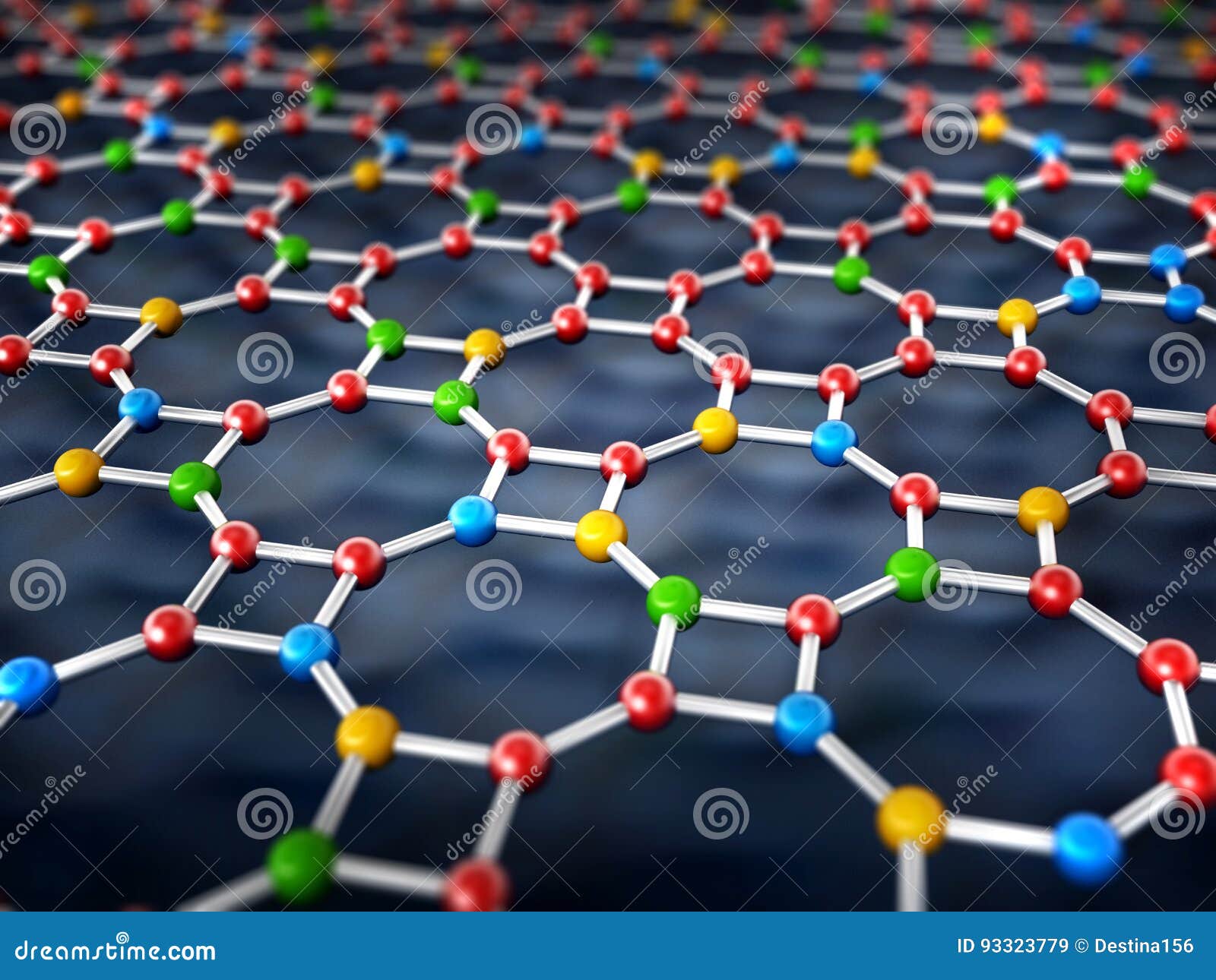Shiny Spheres on Hexagon Network Background. 3D Illustration Stock ...