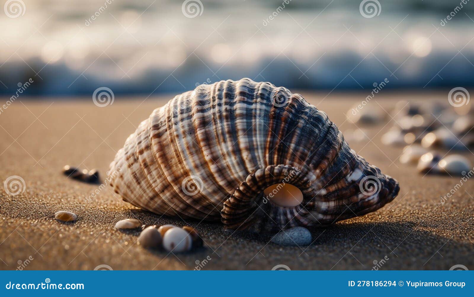 Shiny Spiral Conch Shell, Yellow Waters Edge Generated by AI Stock ...