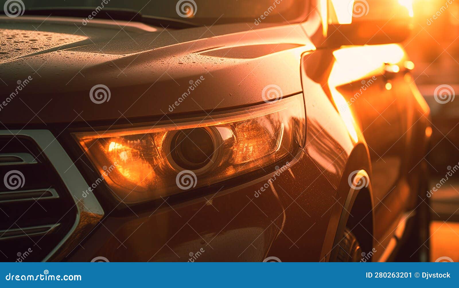 Shiny Sports Car Driving on Multiple Lane Highway at Dusk Generated by ...