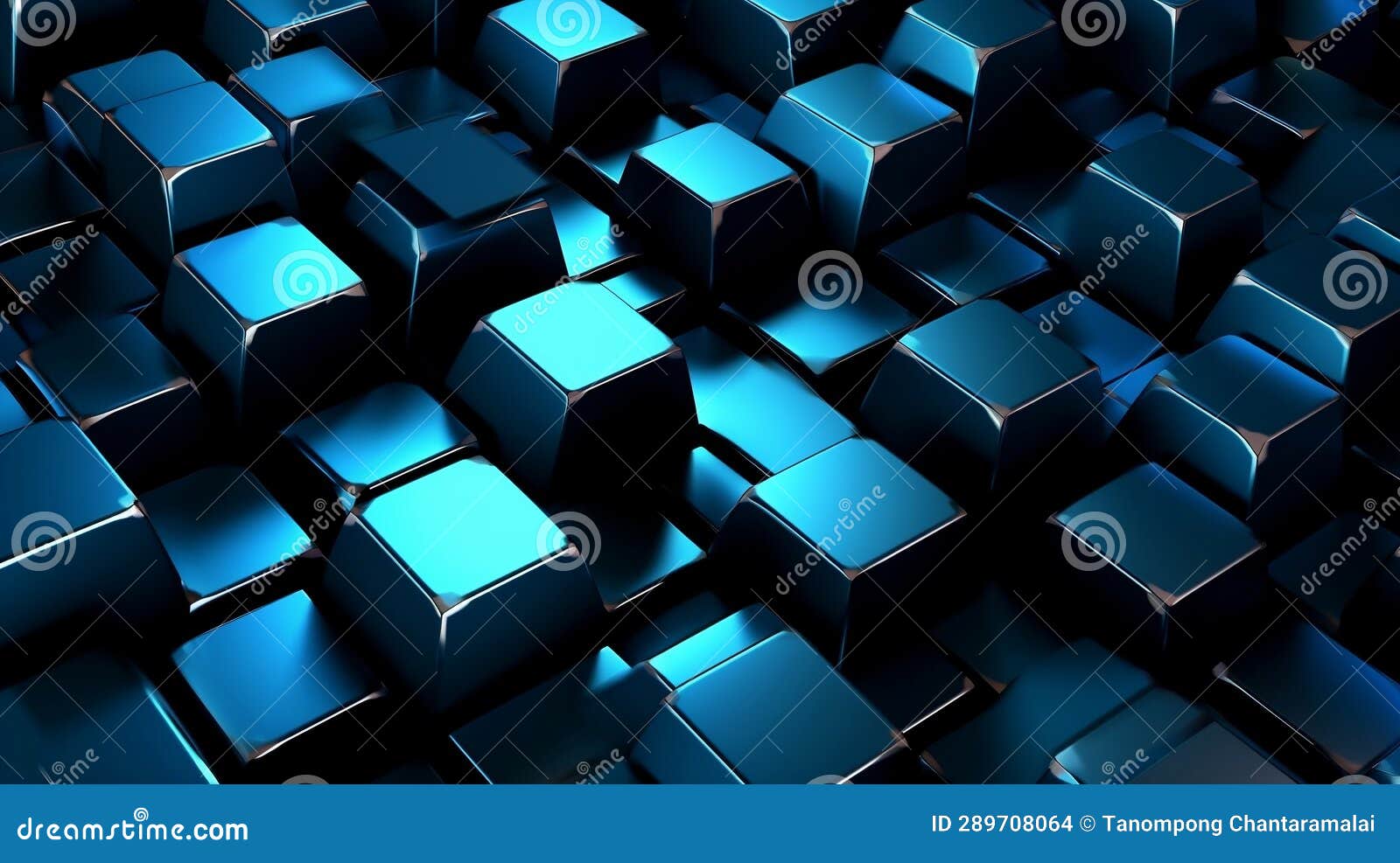 Shiny Square Blocks Stack Surface, Futuristic Metalic Blue Cubes ...