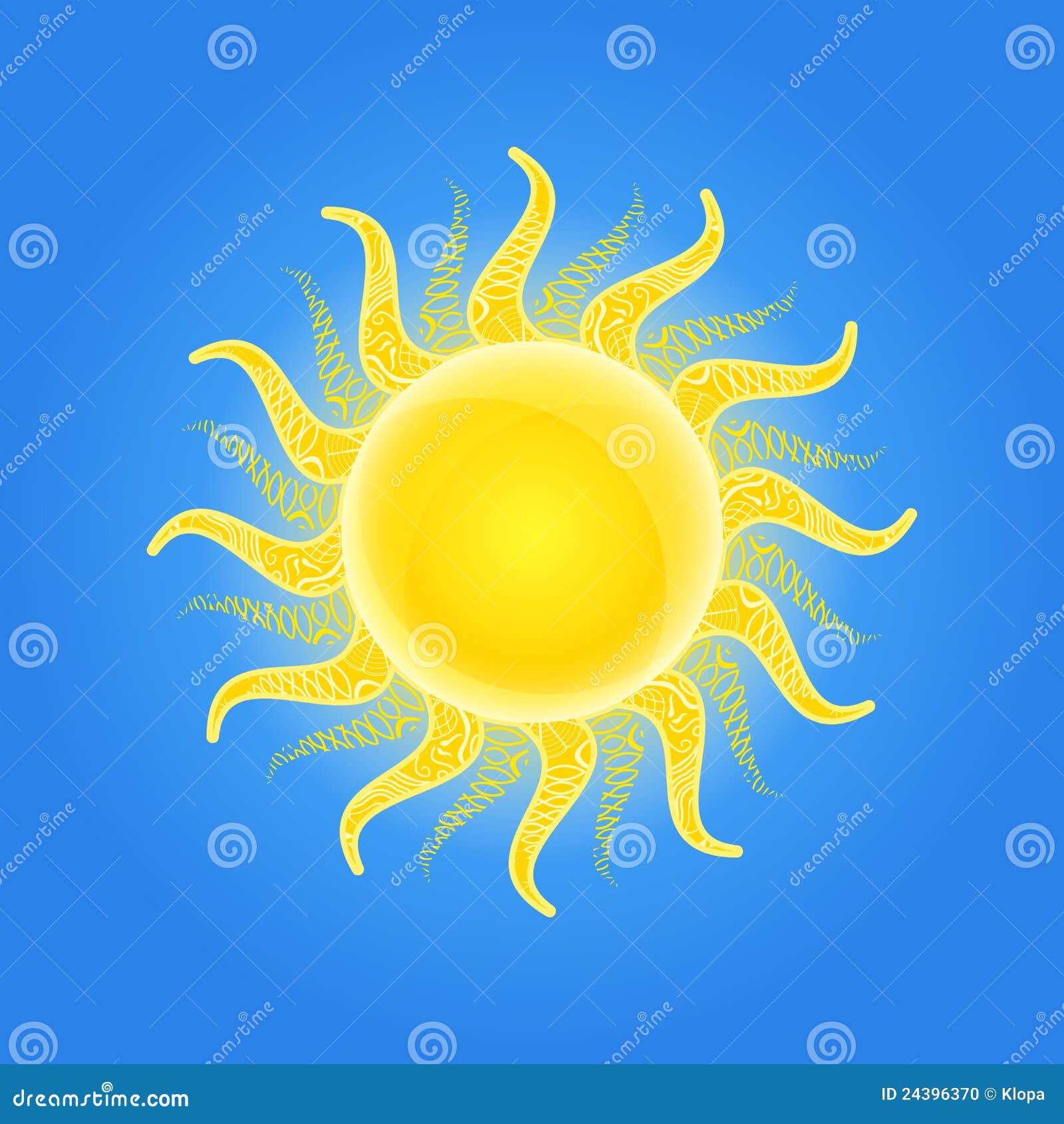 Shiny Sun Icon with Pattern Ornament on Beams Stock Vector ...
