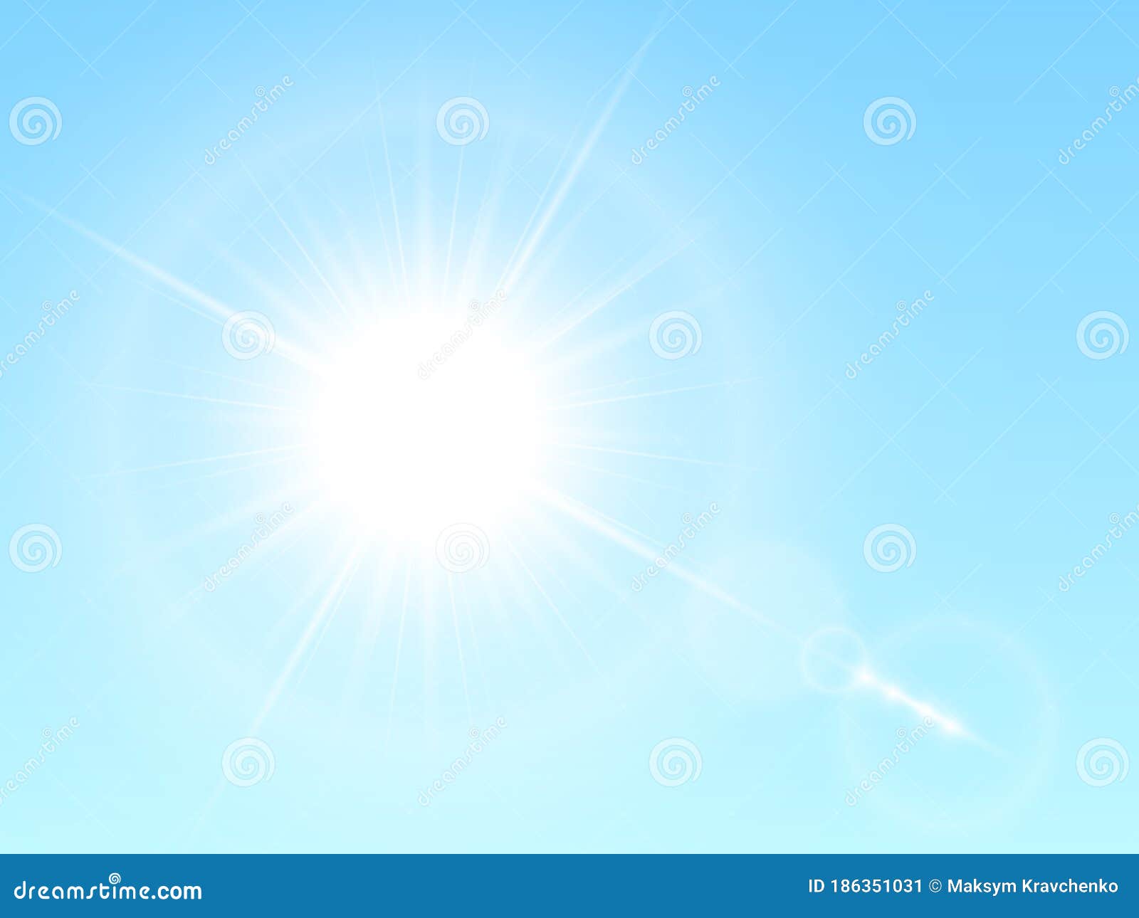 Shiny Sun Isolated on Blue Background. Vector Illustration Stock Vector ...