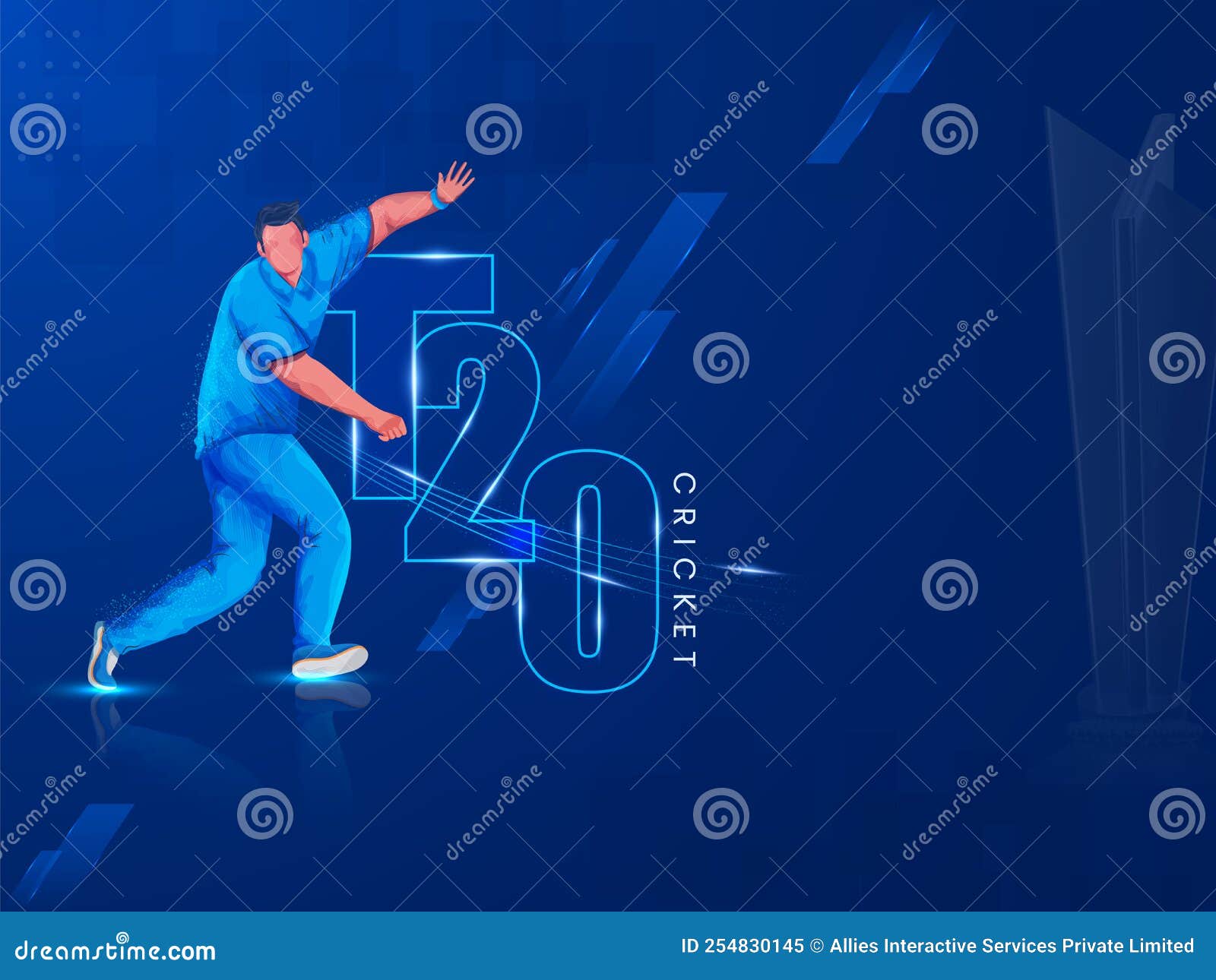 Shiny T20 Cricket Font with Faceless Cricketer Player and Trophy Cup on ...