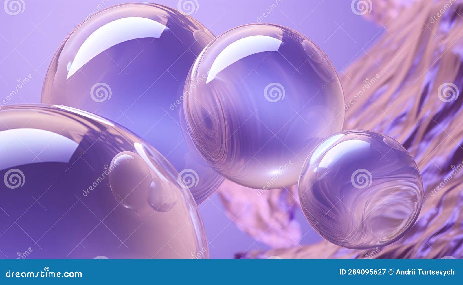 Shiny Transparent Spheres on Purple Wavy Surface - AI Generated ...