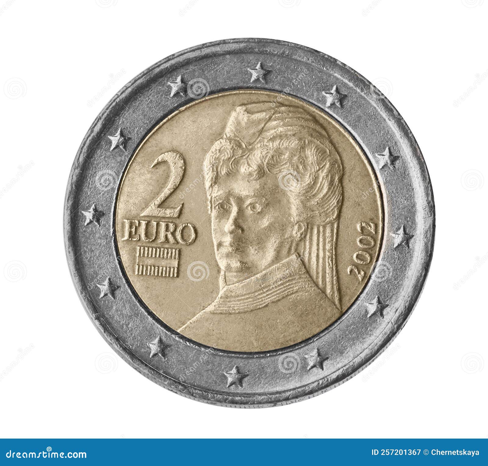 Shiny Two Euro Coin Isolated on White Stock Image - Image of balance ...