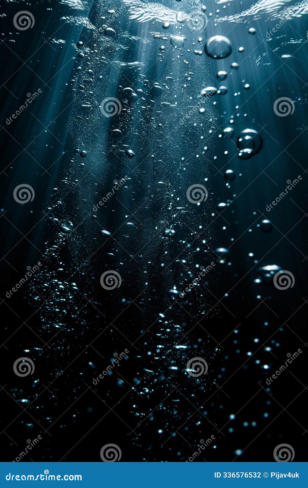 Shiny Underwater Air Bubbles Rising With Illuminated Rays Of Light ...
