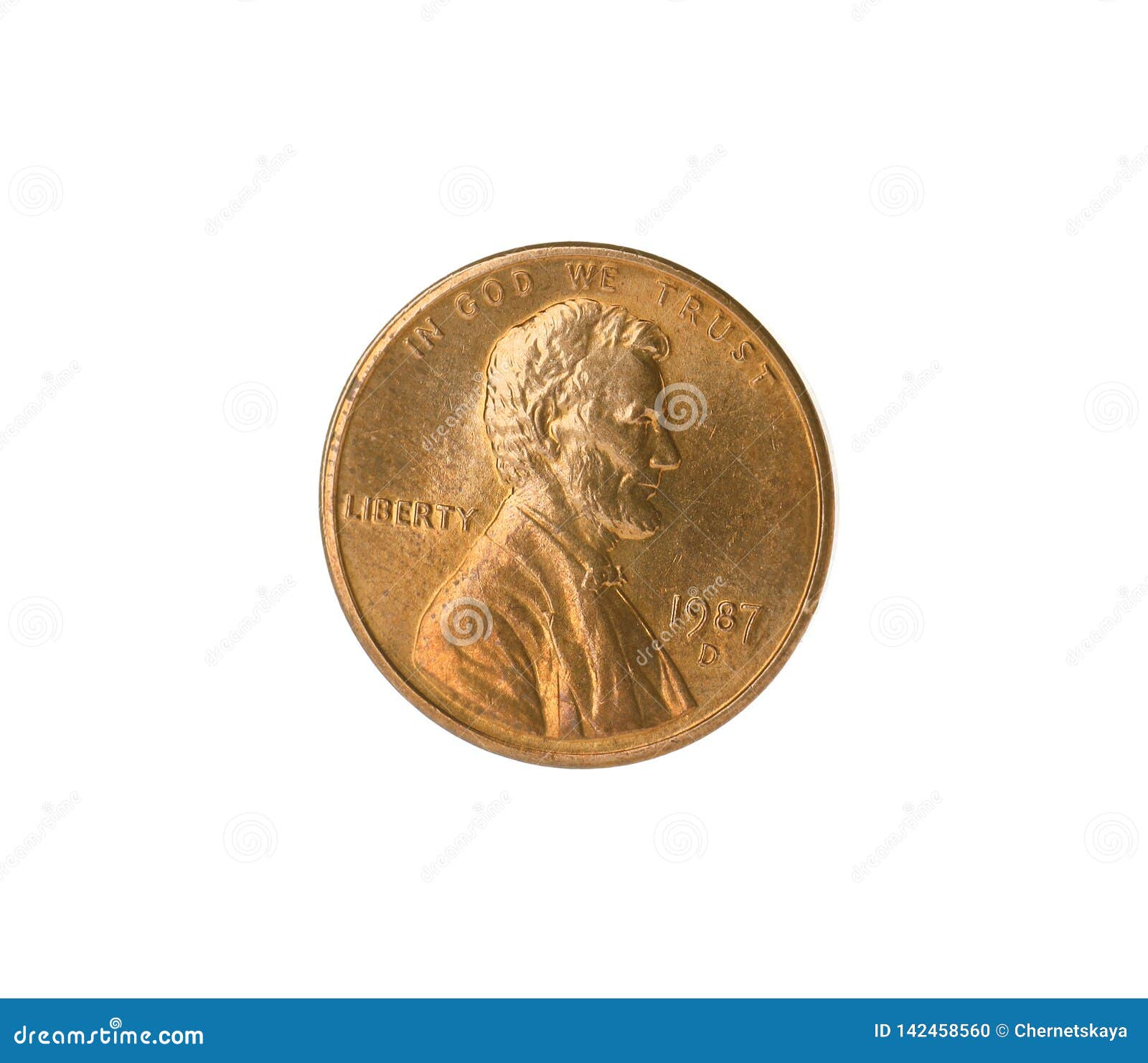 Shiny USA One Cent Coin on White Stock Photo - Image of economics ...