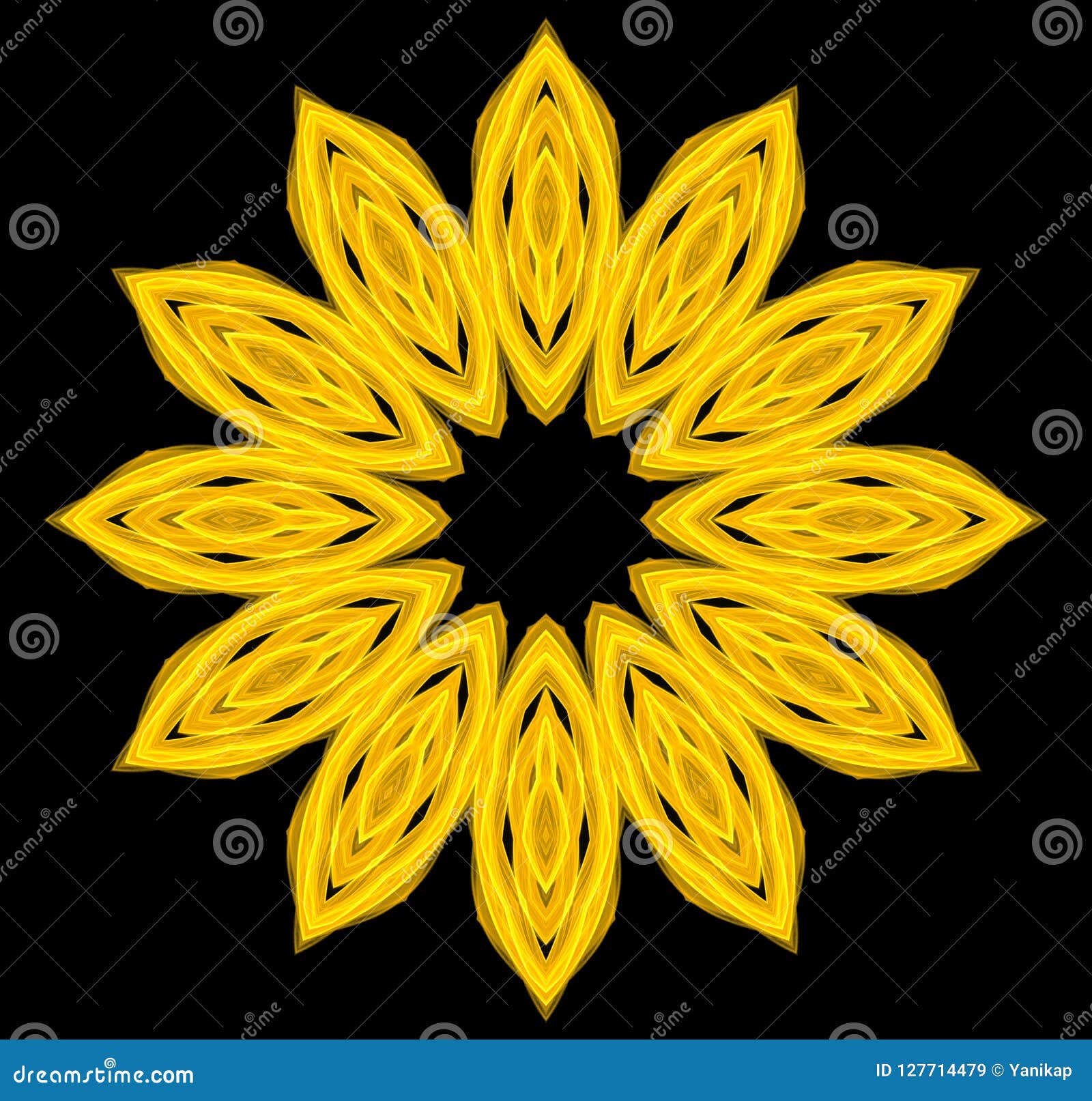 Shiny Yellow Circle Pattern Isolated on Black Background Stock ...