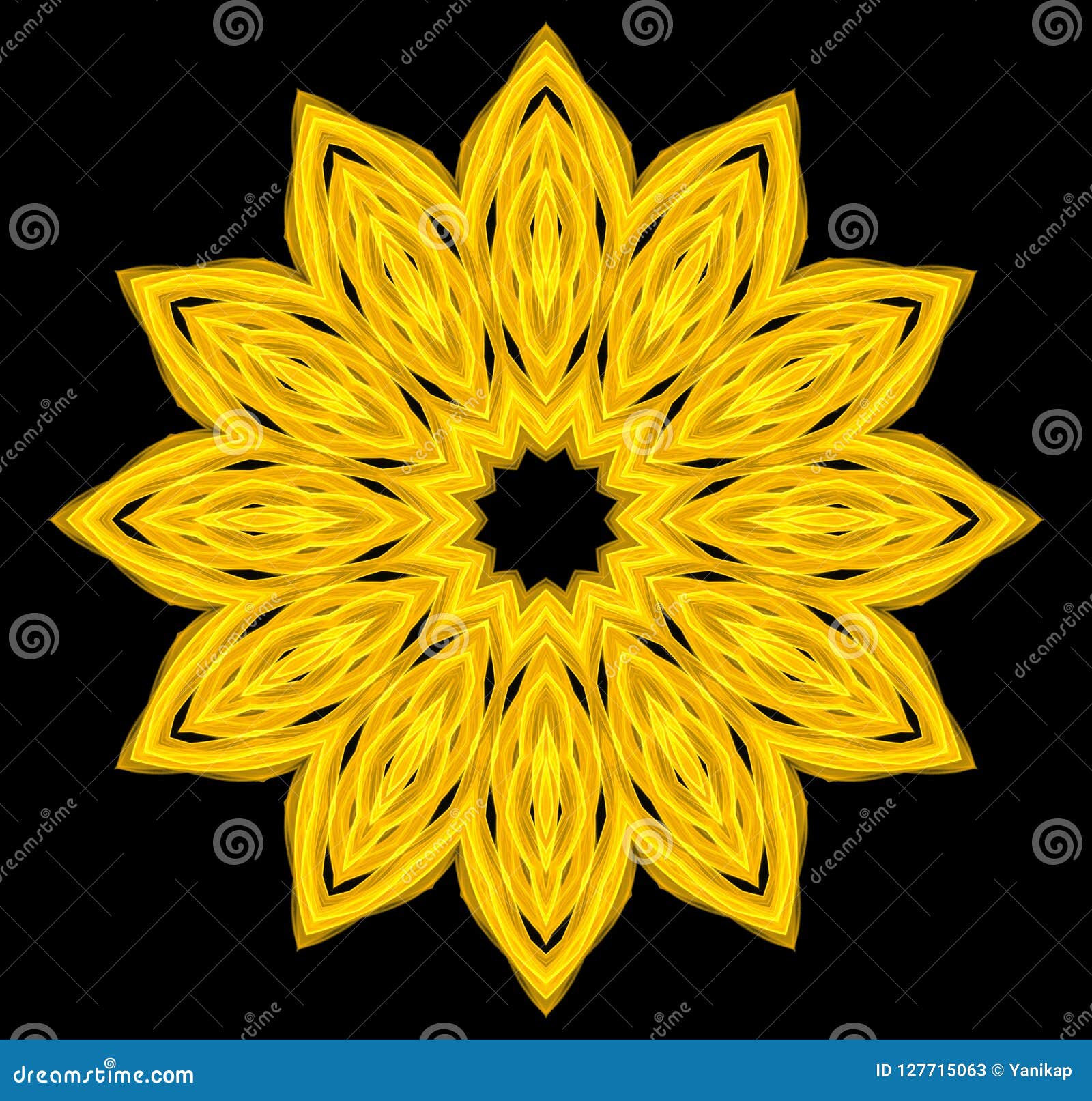 Shiny Yellow Circle Pattern Isolated on Black Background Stock ...