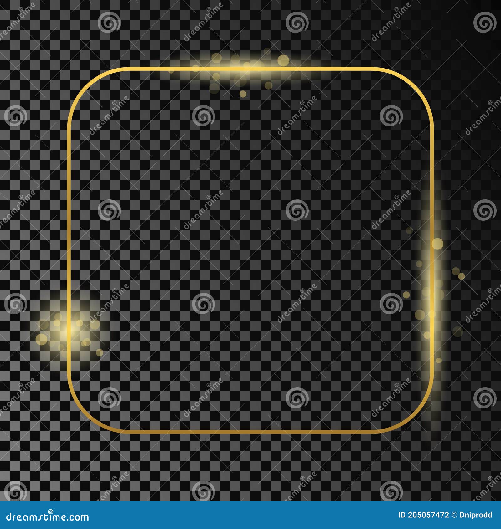 Gold Glowing Rounded Square Frame Isolated on Dark Transparent ...