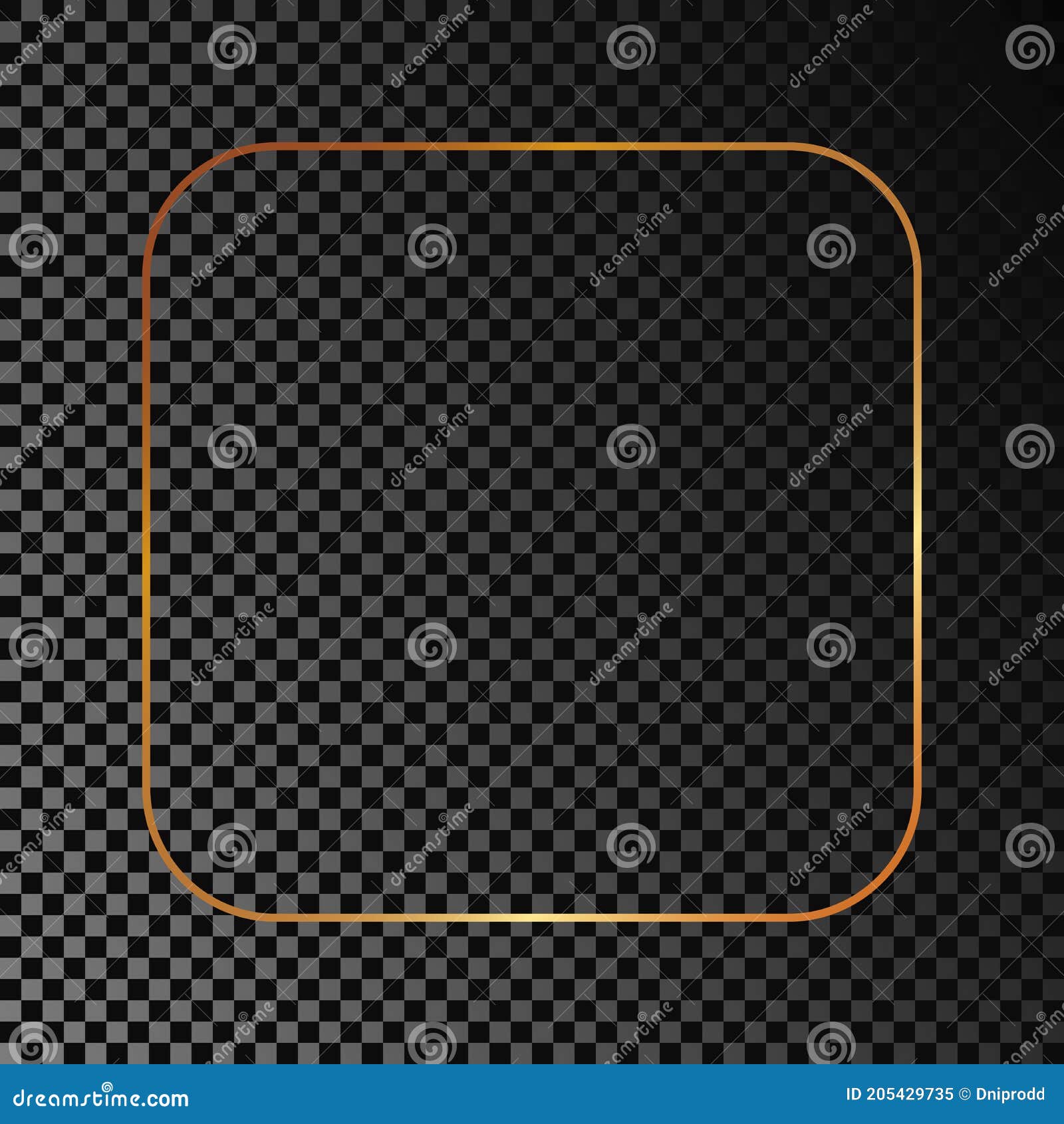 Gold Glowing Rounded Square Frame Isolated on Dark Transparent ...