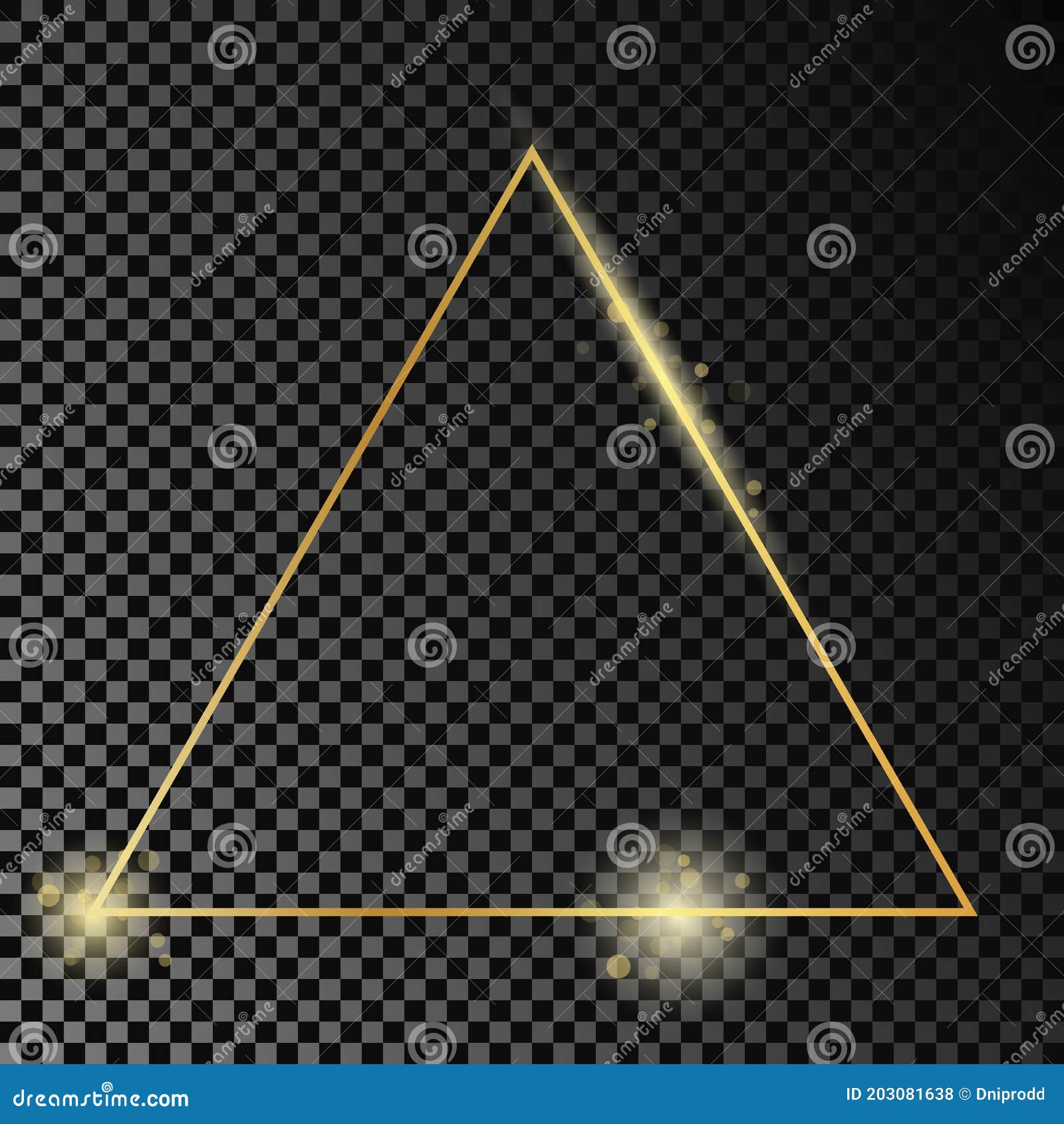 Gold Glowing Triangle Frame Isolated on Dark Transparent Background ...