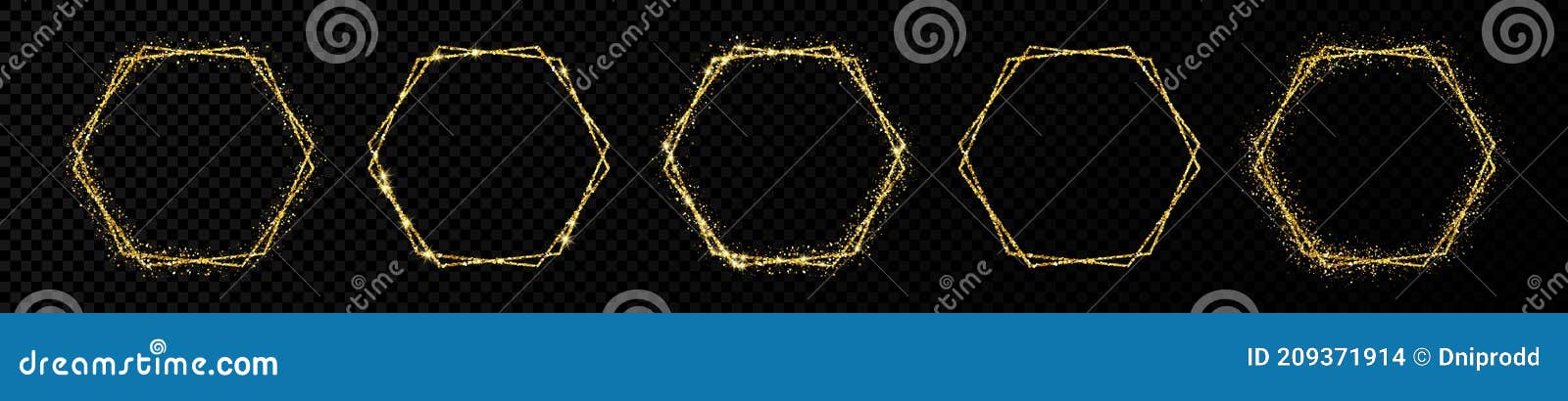 Set of Five Gold Double Hexagon Frames Stock Vector - Illustration of ...
