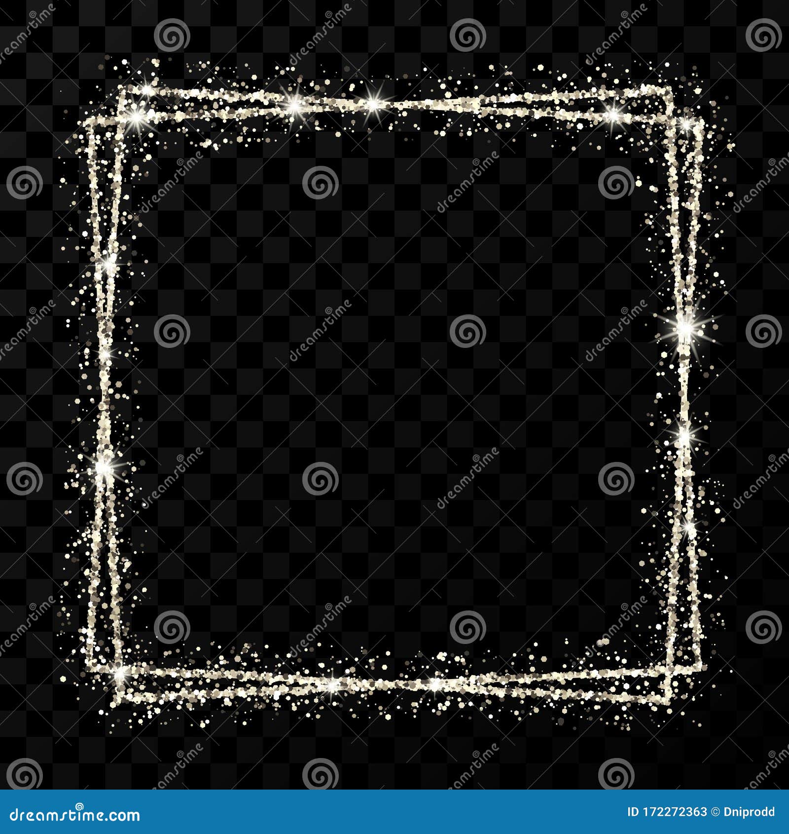 Silver Shiny Double Square Frame with Light Effects Stock Vector ...