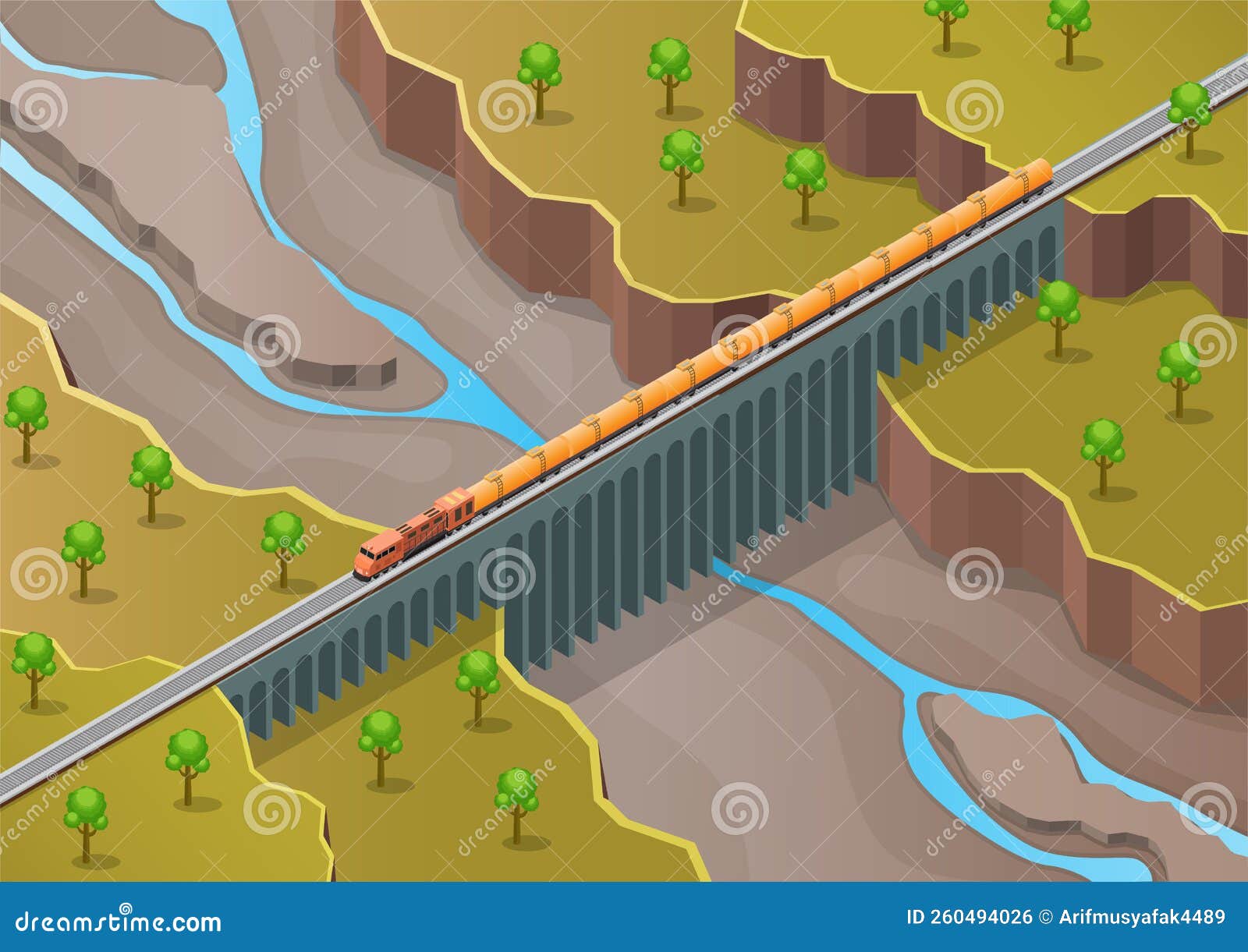 Isometric Train Crossing Over the Bridge Stock Vector - Illustration of ...