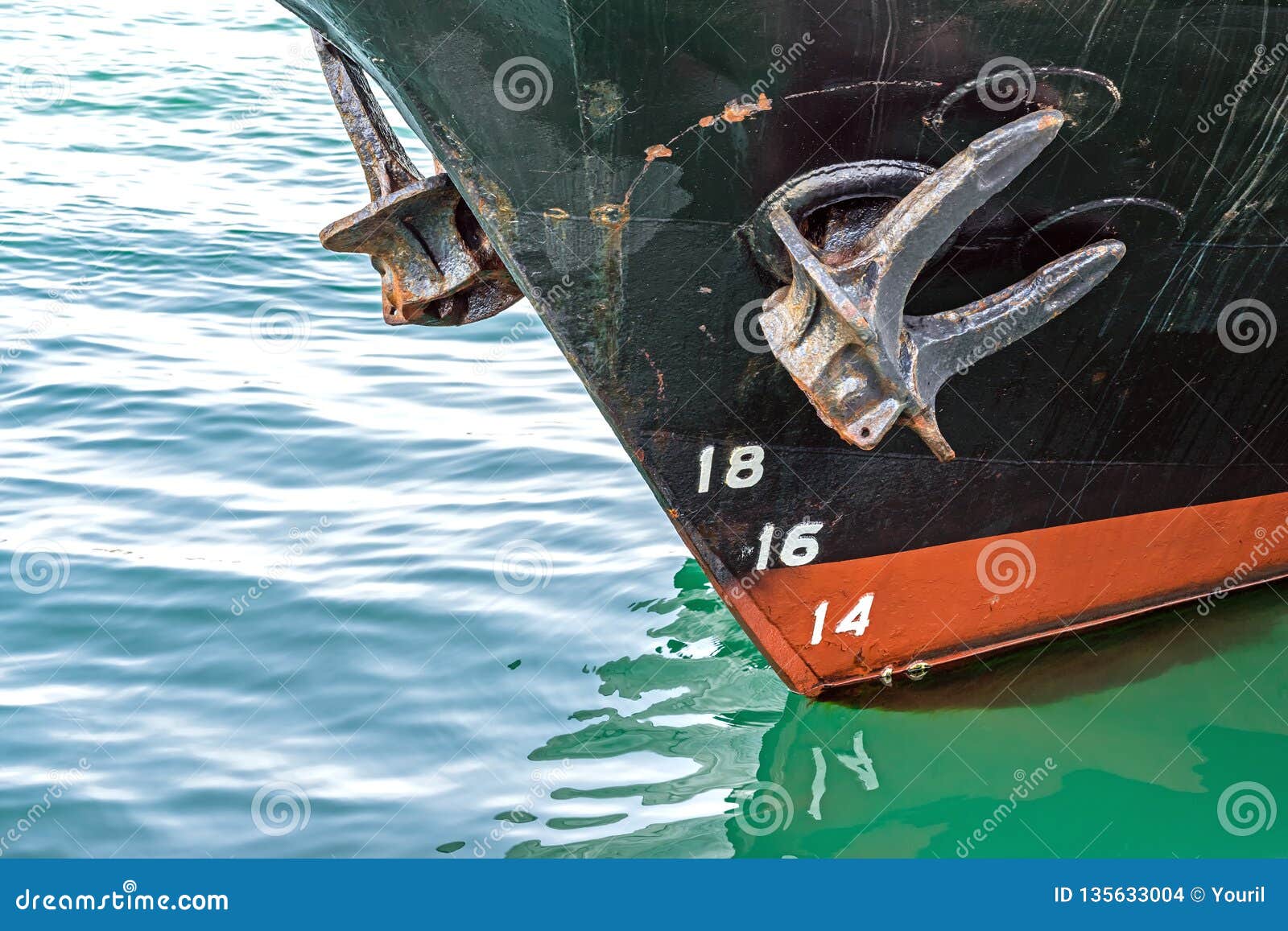 Ship Anchor Closeup Water Level Measurement Stock Photo - Image of ...