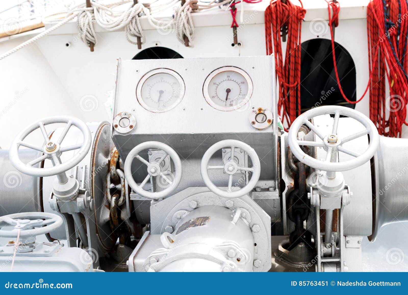 Ship anchor windlass stock image. Image of cord, marine - 85763451