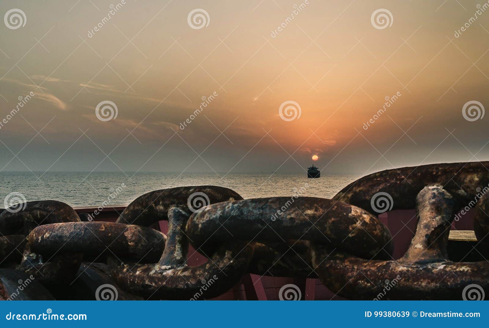 A ship on the anchorage stock image. Image of sunset - 99380639
