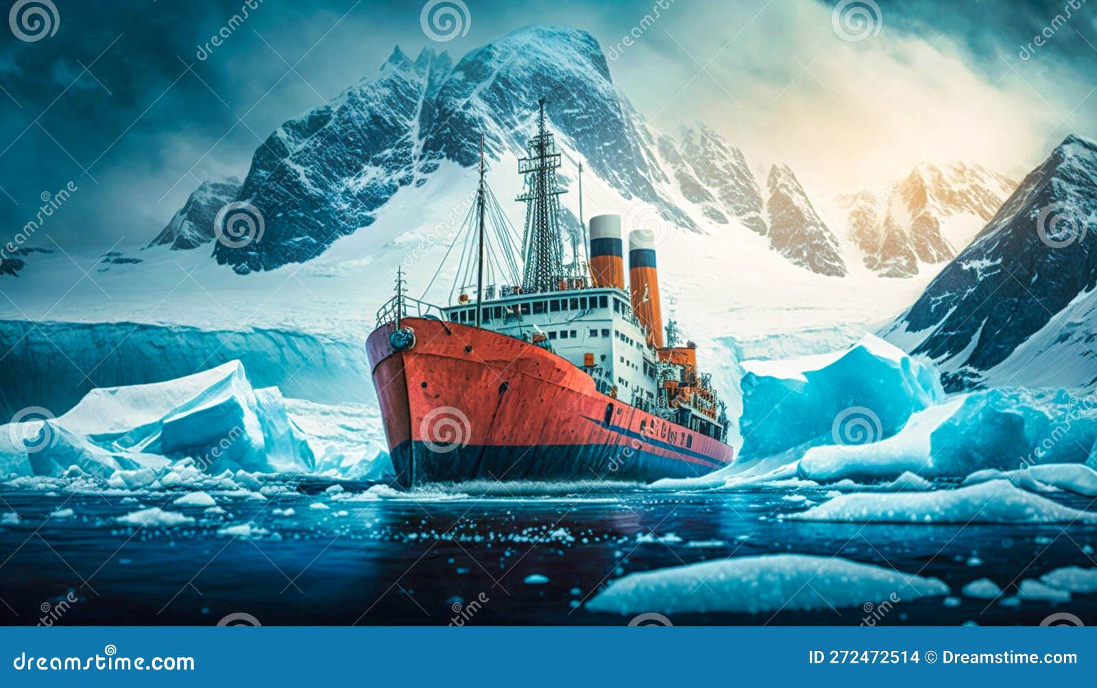 Ship in Arctic Water Splash Light Blue Photo, Generative AI Stock ...