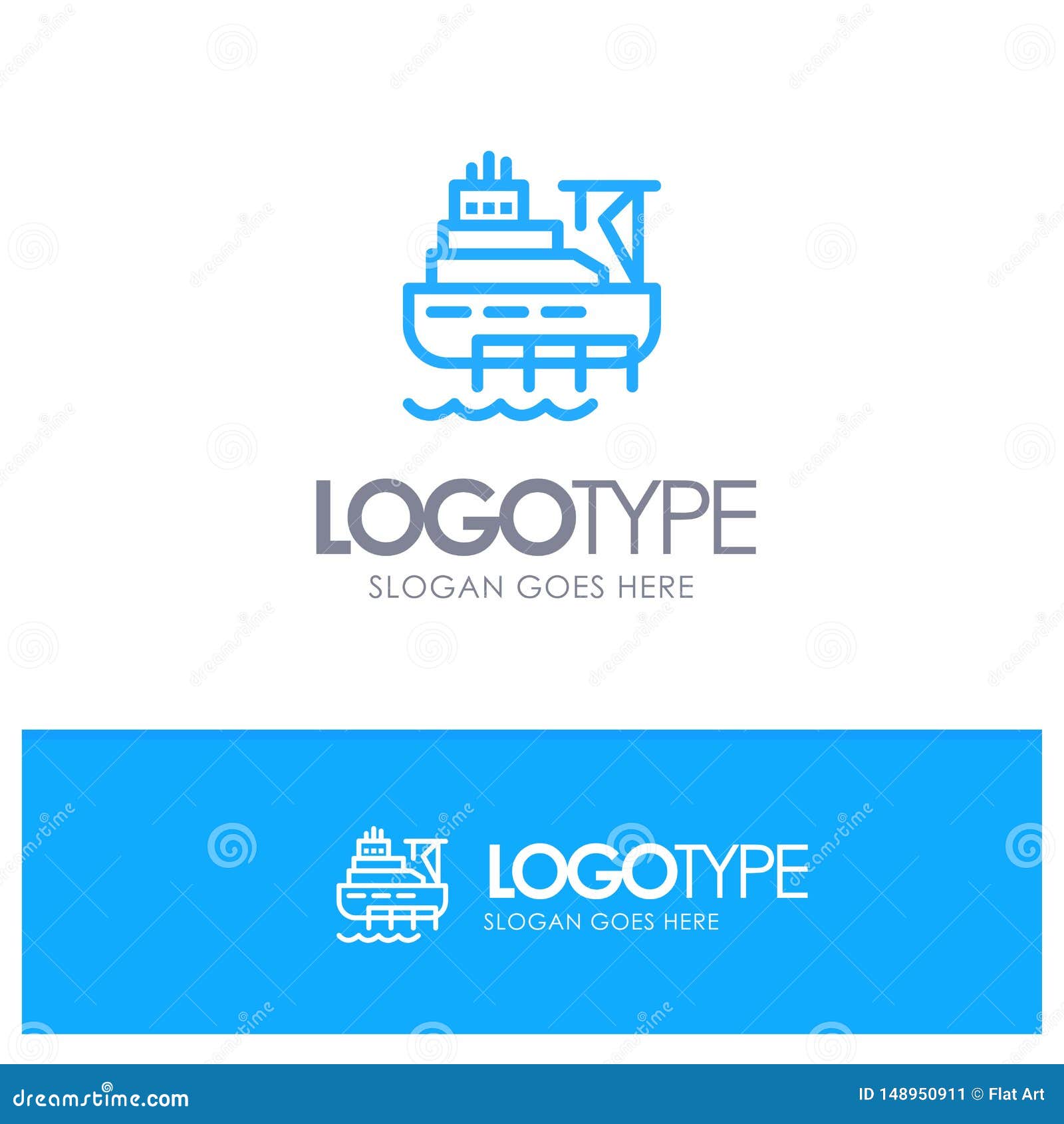 Ship, Boat, Cargo, Construction Blue Outline Logo Place for Tagline ...
