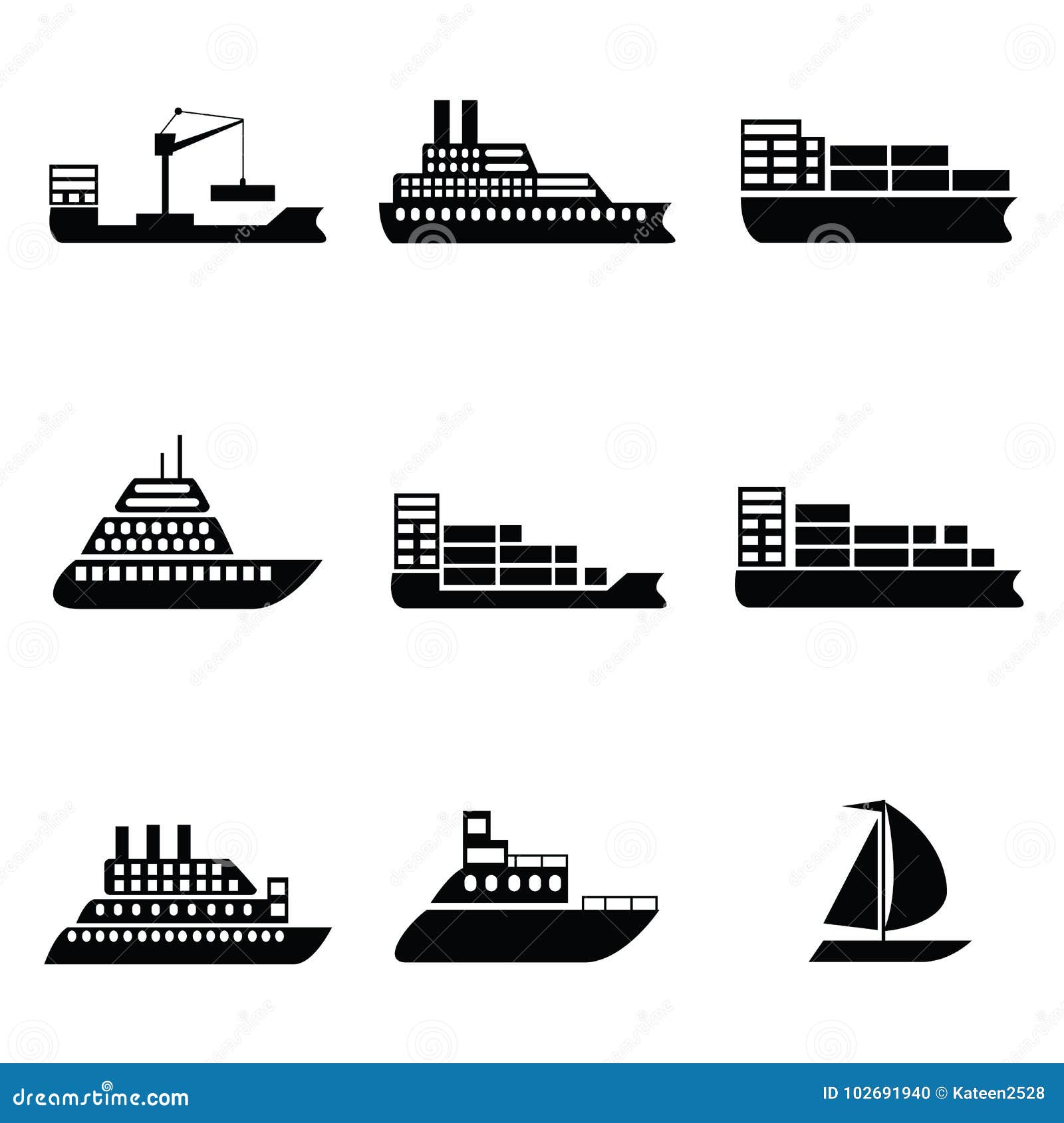 Ship and boat icon set stock vector. Illustration of industry - 102691940