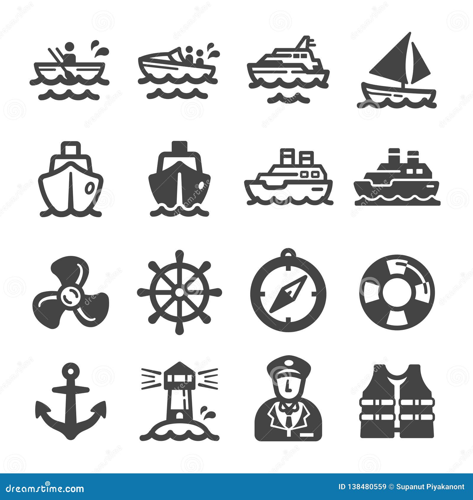 Ship icon set stock vector. Illustration of cargo, sign - 138480559