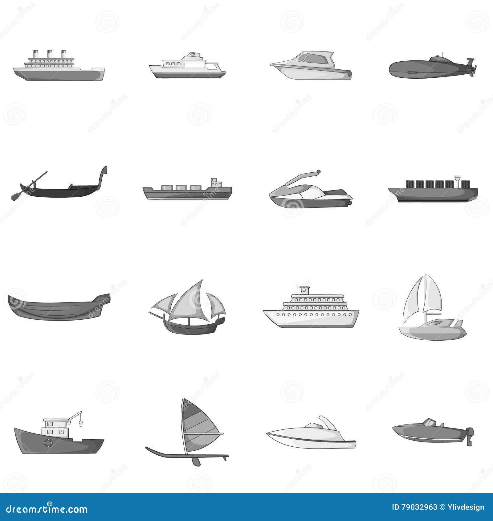 Ship and Boat Icons Set, Gray Monochrome Style Stock Vector ...