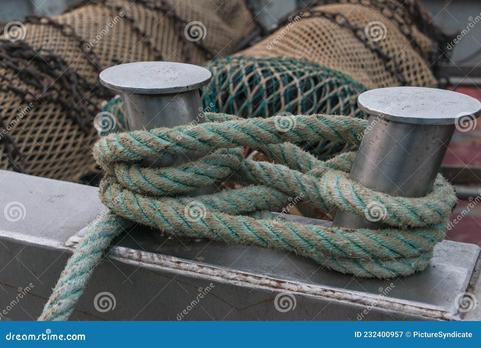 Ship Bollard with Ropes To Which Boat is Moored Stock Image - Image of ...