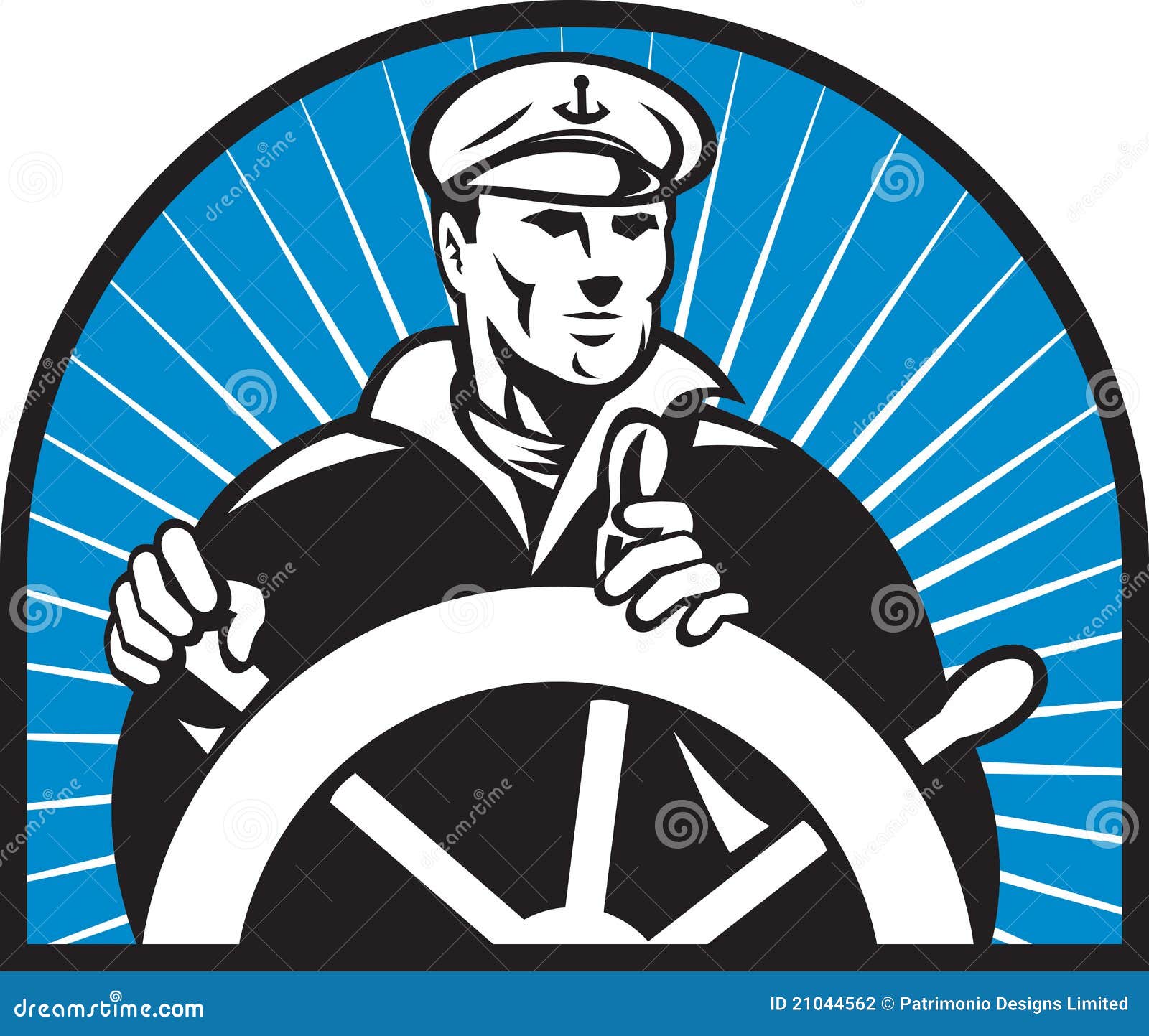 Captain At Steering Wheel, Sailors In Stripped Vests Holding Life Buoy ...