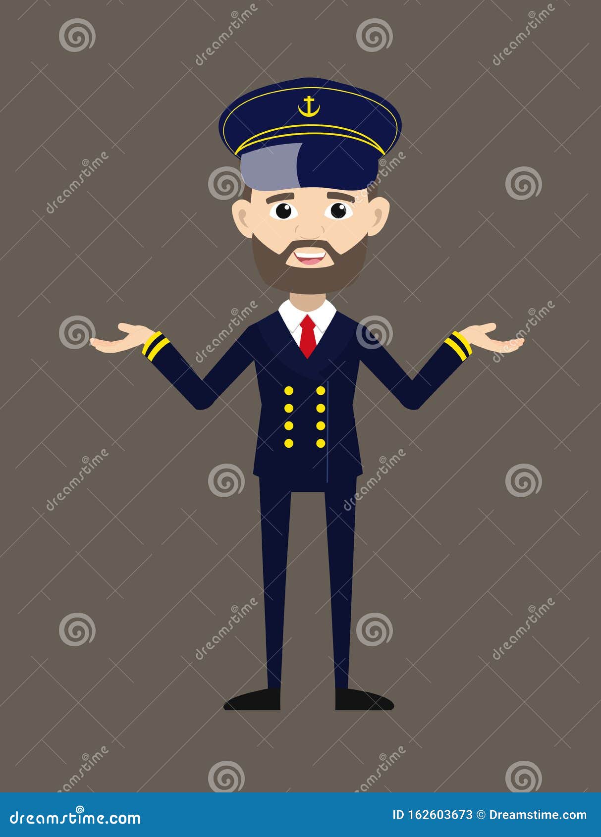 Ship Captain Pilot - Standing In Presenting Pose Cartoon Vector ...
