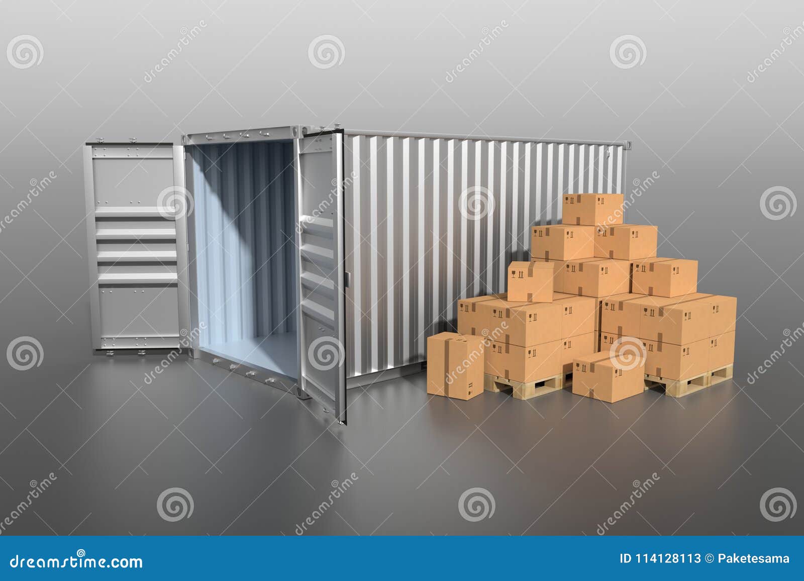 Ship Cargo Container Side View with Cardboard Boxes Stock Illustration ...