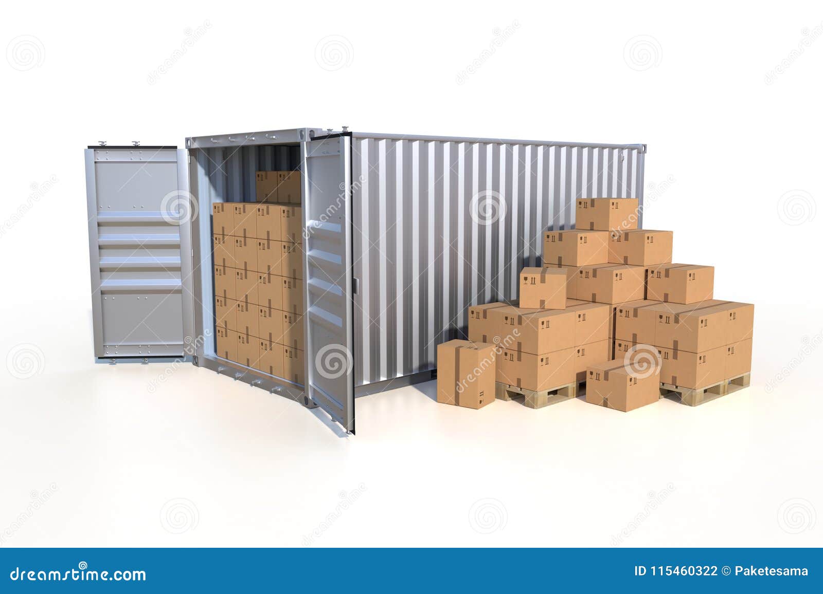 Ship Cargo Container Side View with Cardboard Boxes Stock Illustration ...