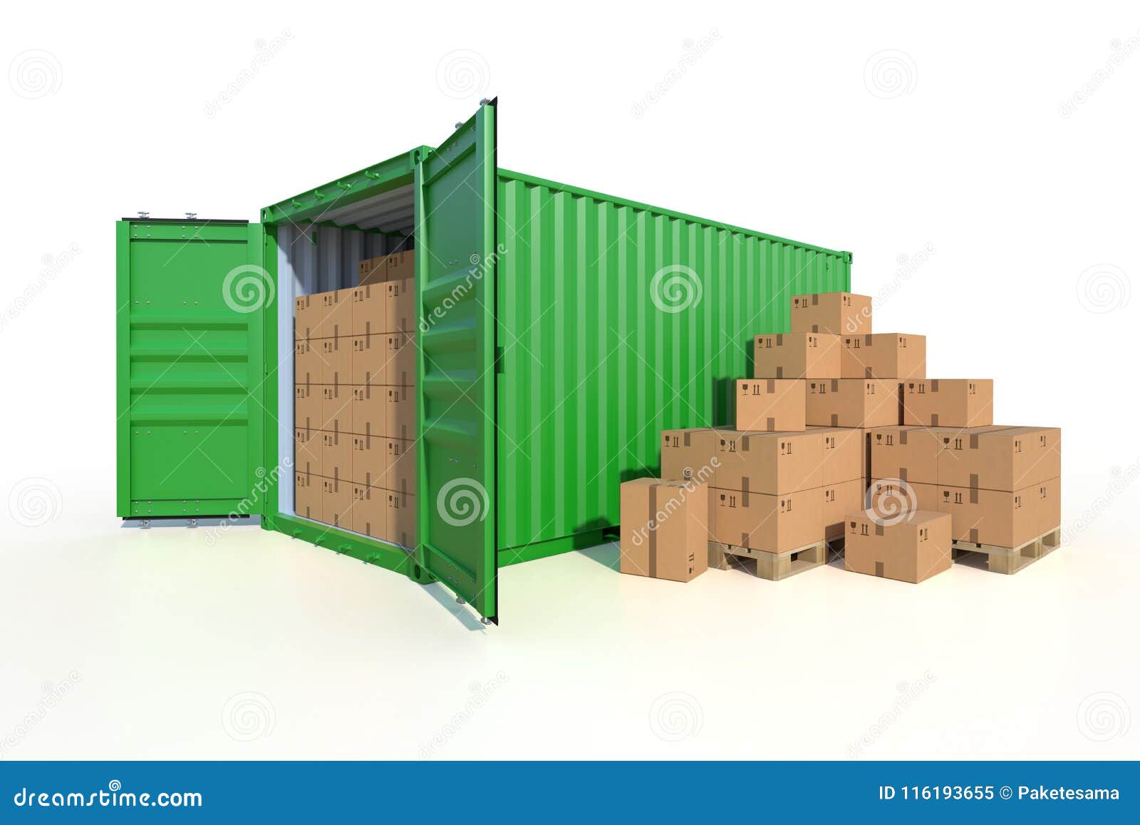 Ship Cargo Container Side View with Cardboard Boxes Stock Illustration ...