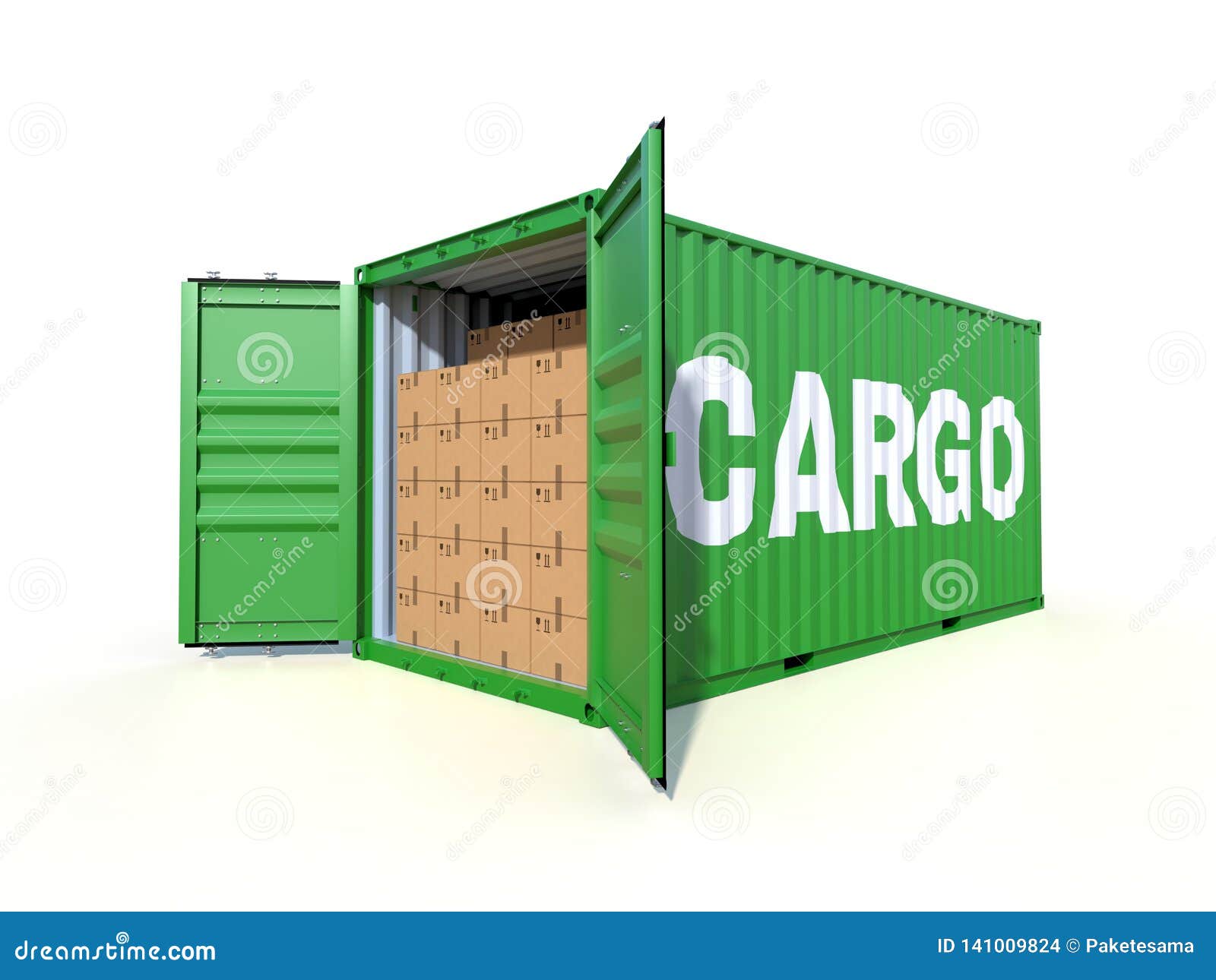 Ship Cargo Container Side View with Cardboard Boxes Stock Illustration ...