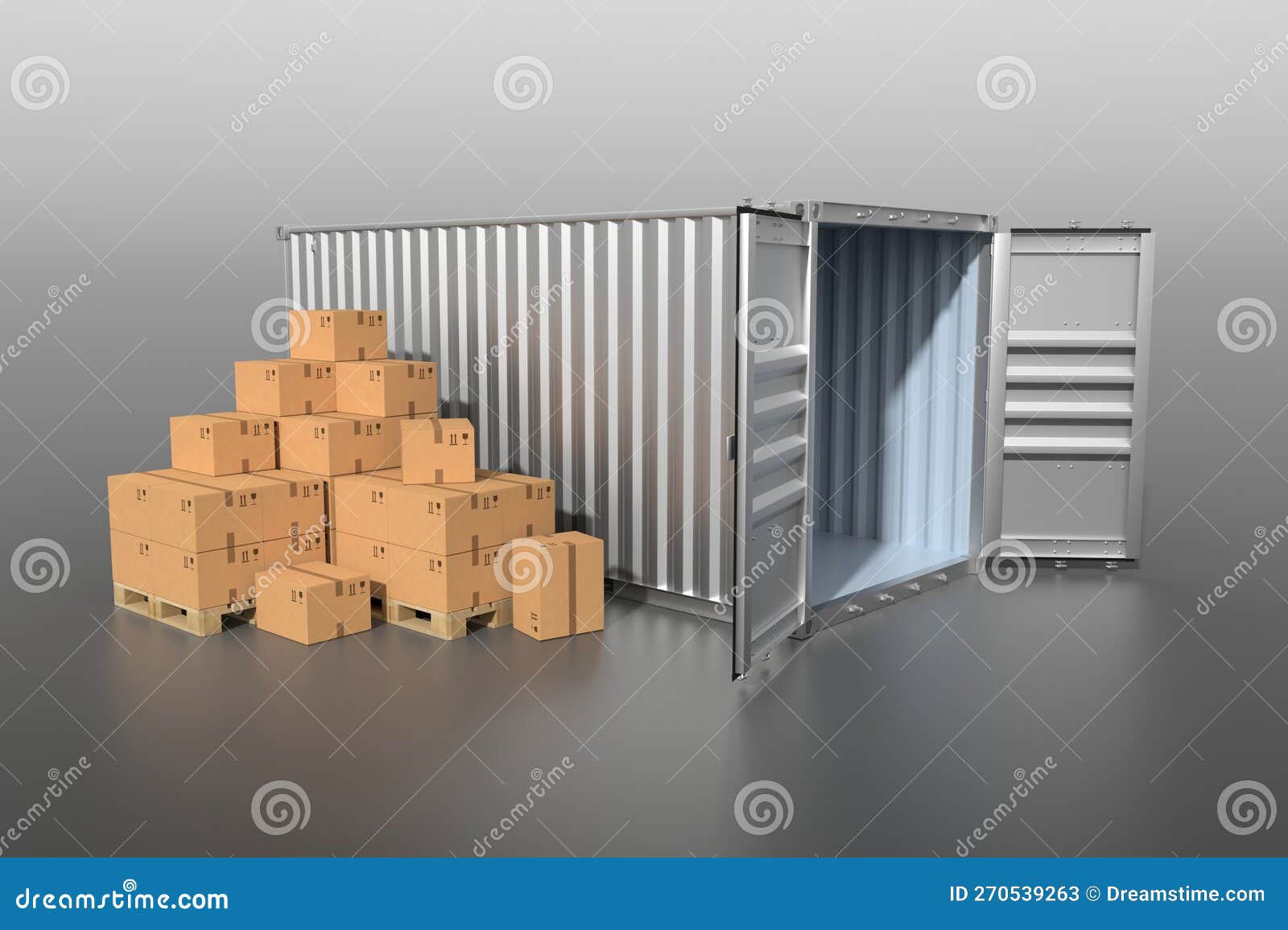 Ship Cargo Container Side View with Cardboard Boxes Stock Illustration ...
