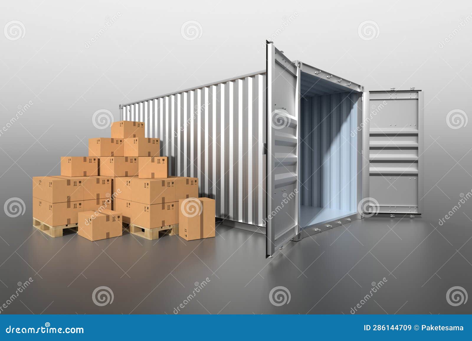 Ship Cargo Container Side View with Cardboard Boxes Stock Illustration ...