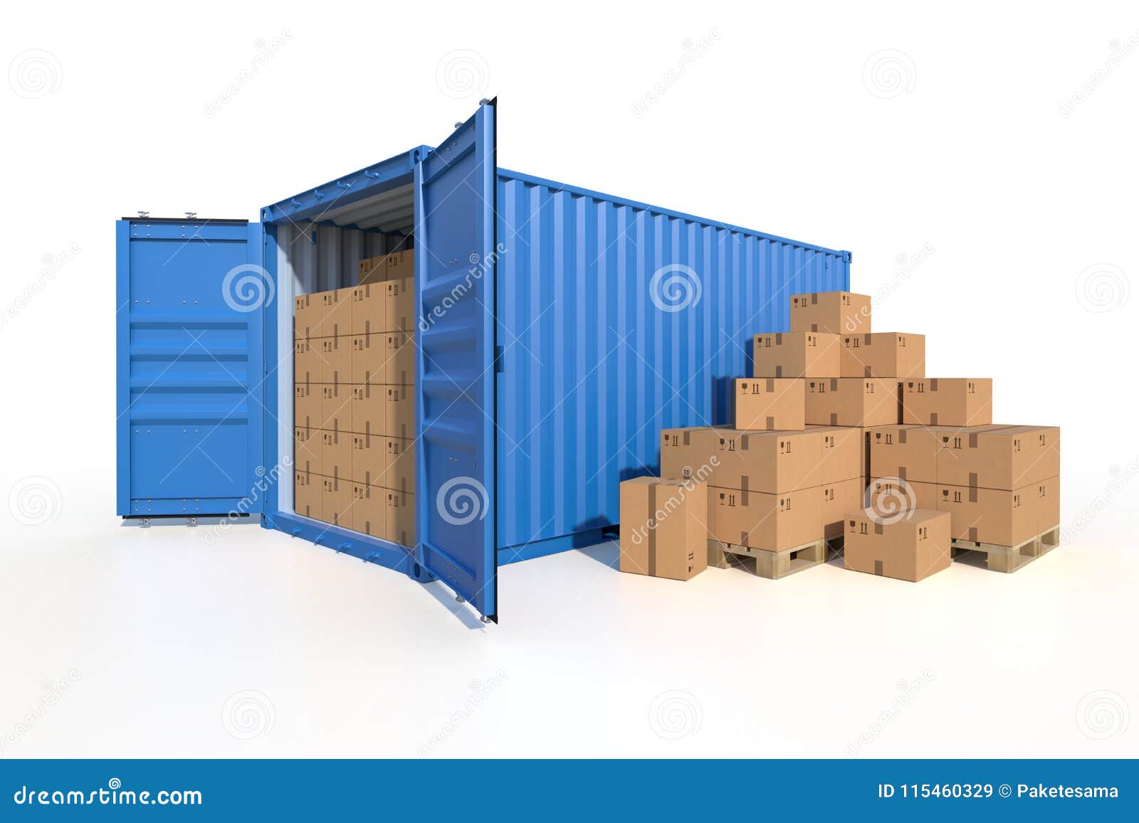 Ship Cargo Container Side View with Cardboard Boxes Stock Illustration ...
