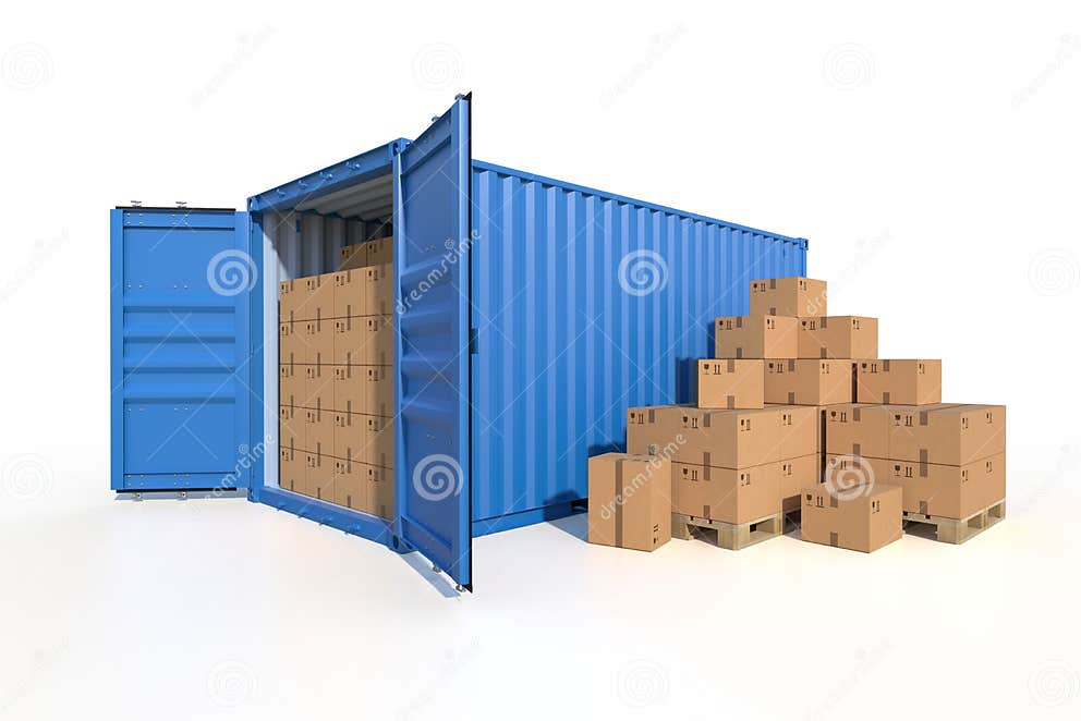 Ship Cargo Container Side View with Cardboard Boxes Stock Illustration ...