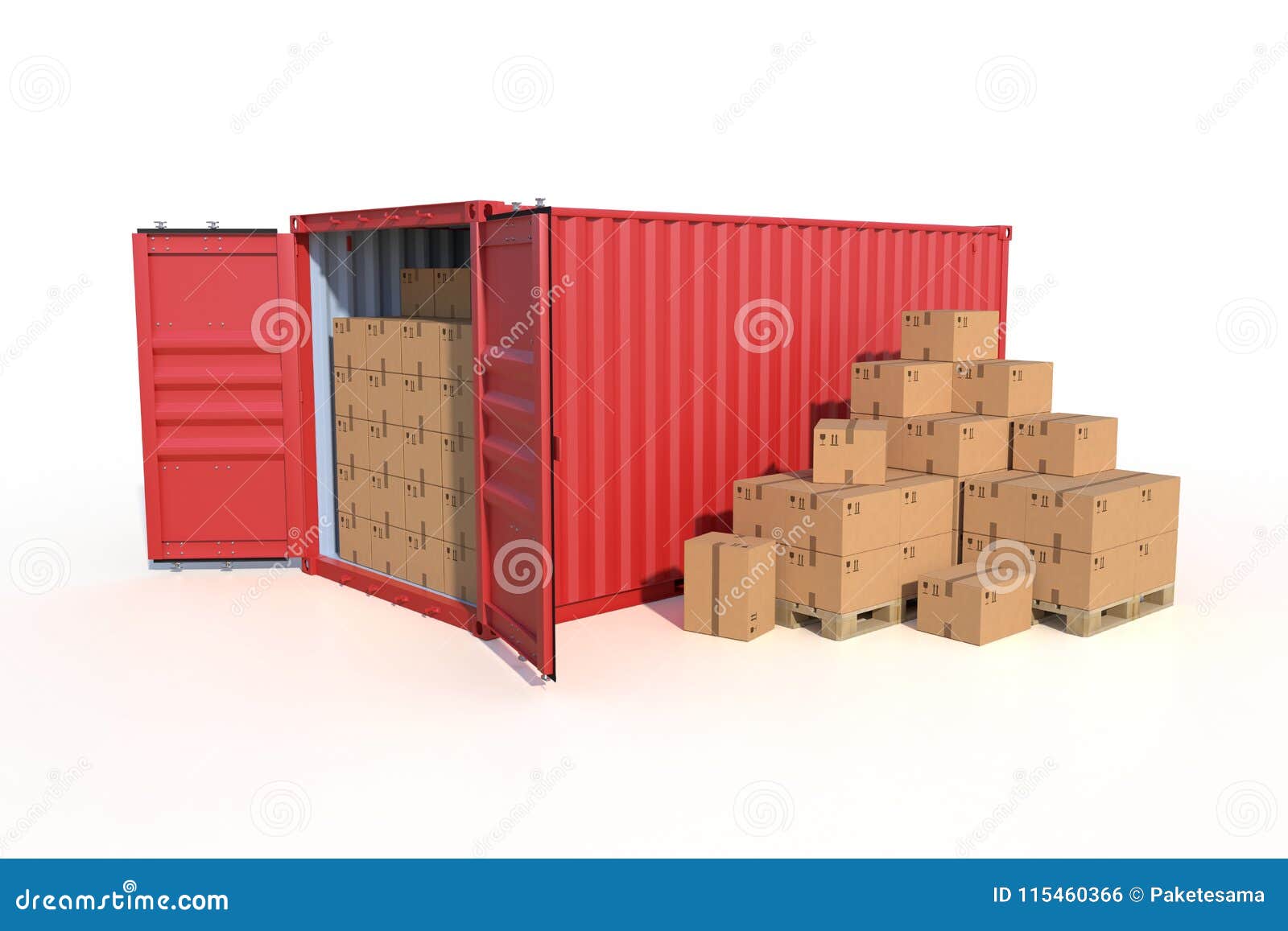 Ship Cargo Container Side View with Cardboard Boxes Stock Illustration ...