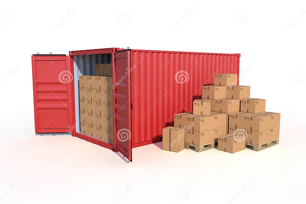 Ship Cargo Container Side View with Cardboard Boxes Stock Illustration ...