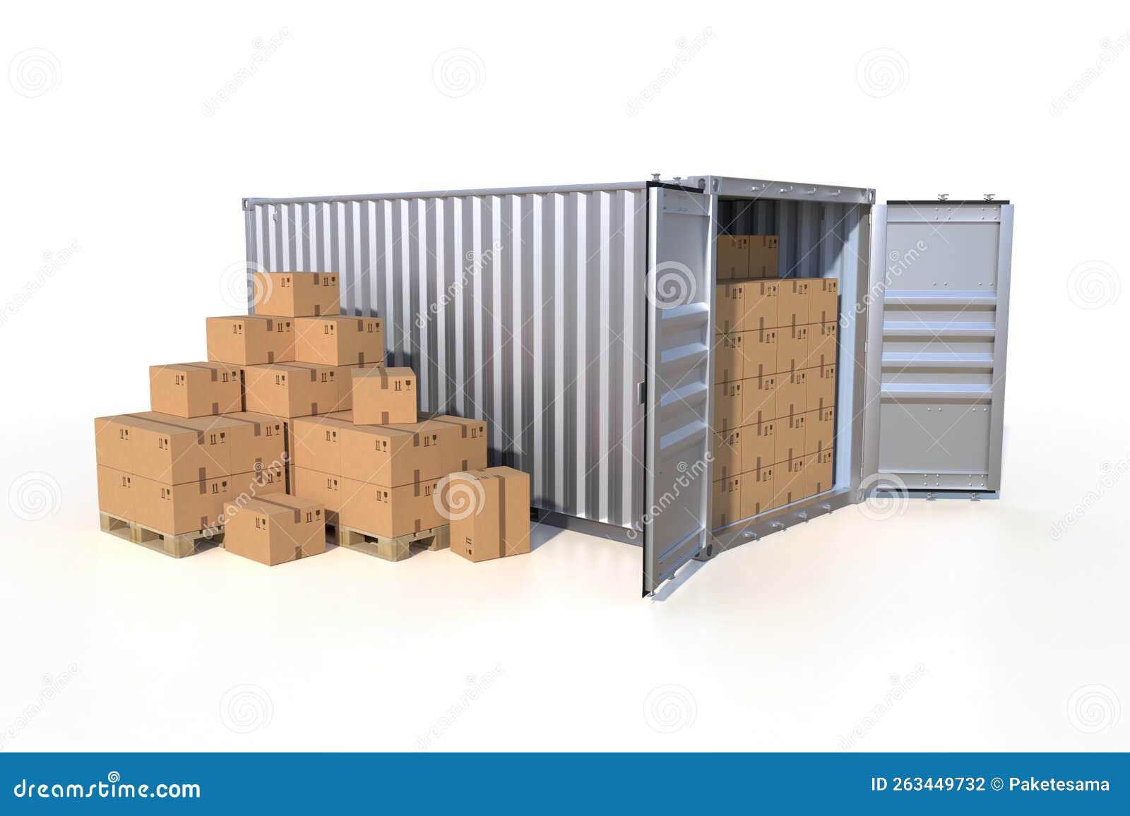 Ship Cargo Container Side View with Cardboard Boxes Stock Illustration ...