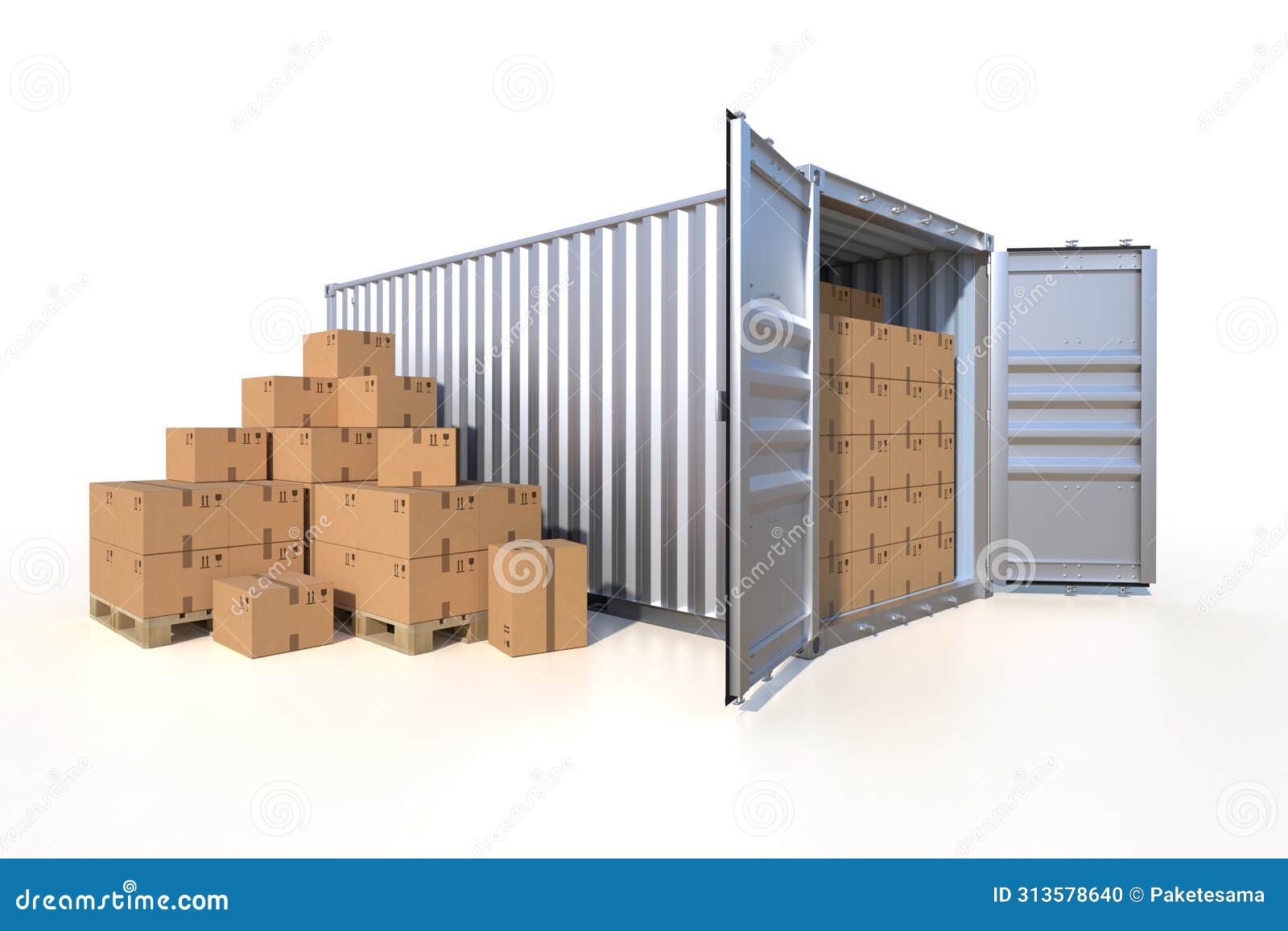 Ship Cargo Container Side View with Cardboard Boxes Stock Illustration ...