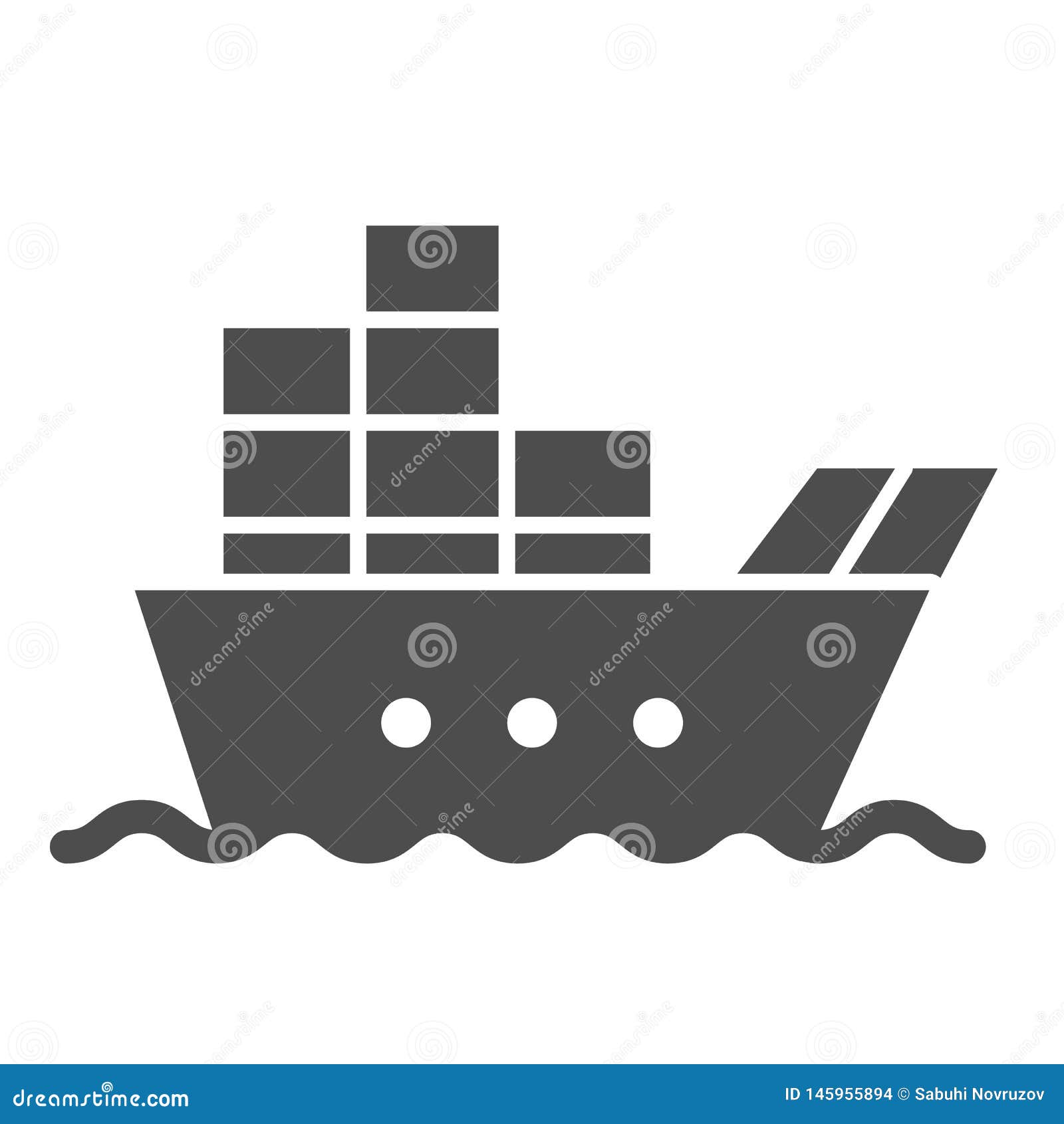 Ship with Cargo Solid Icon. Boat with Containers Vector Illustration ...