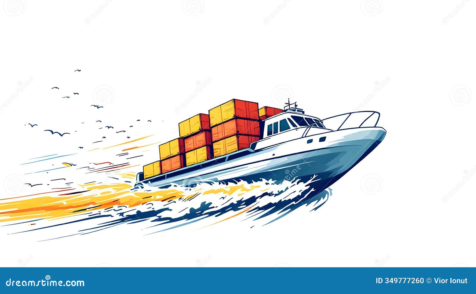 Ship with Cargo on Water Detailed Illustrated Stock Illustration ...